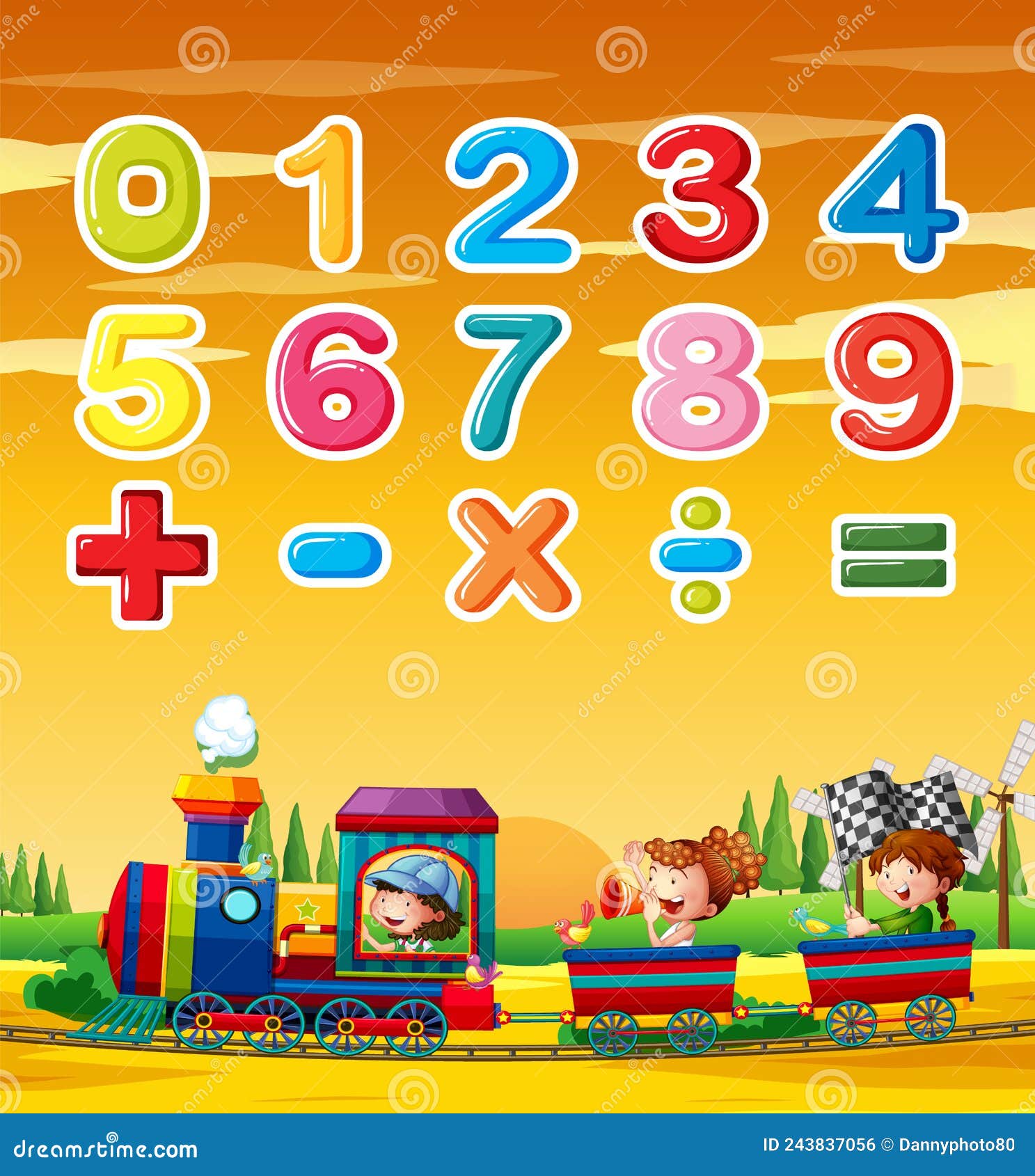 Number 0 To 9 with Math Symbols Stock Vector - Illustration of ...