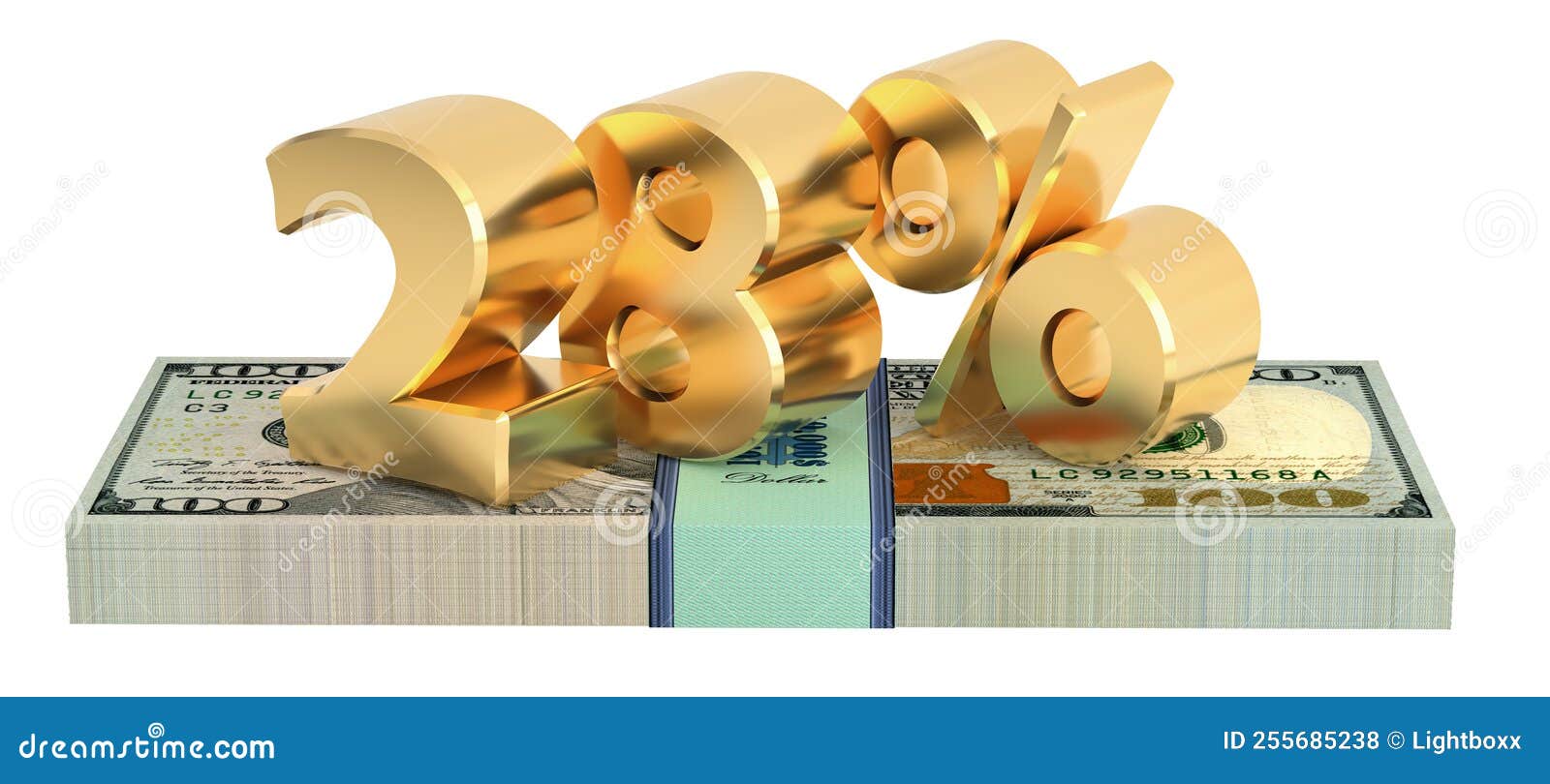 The Number 28 on Top of 100 Dollar Bills. 3D Rendering Stock ...