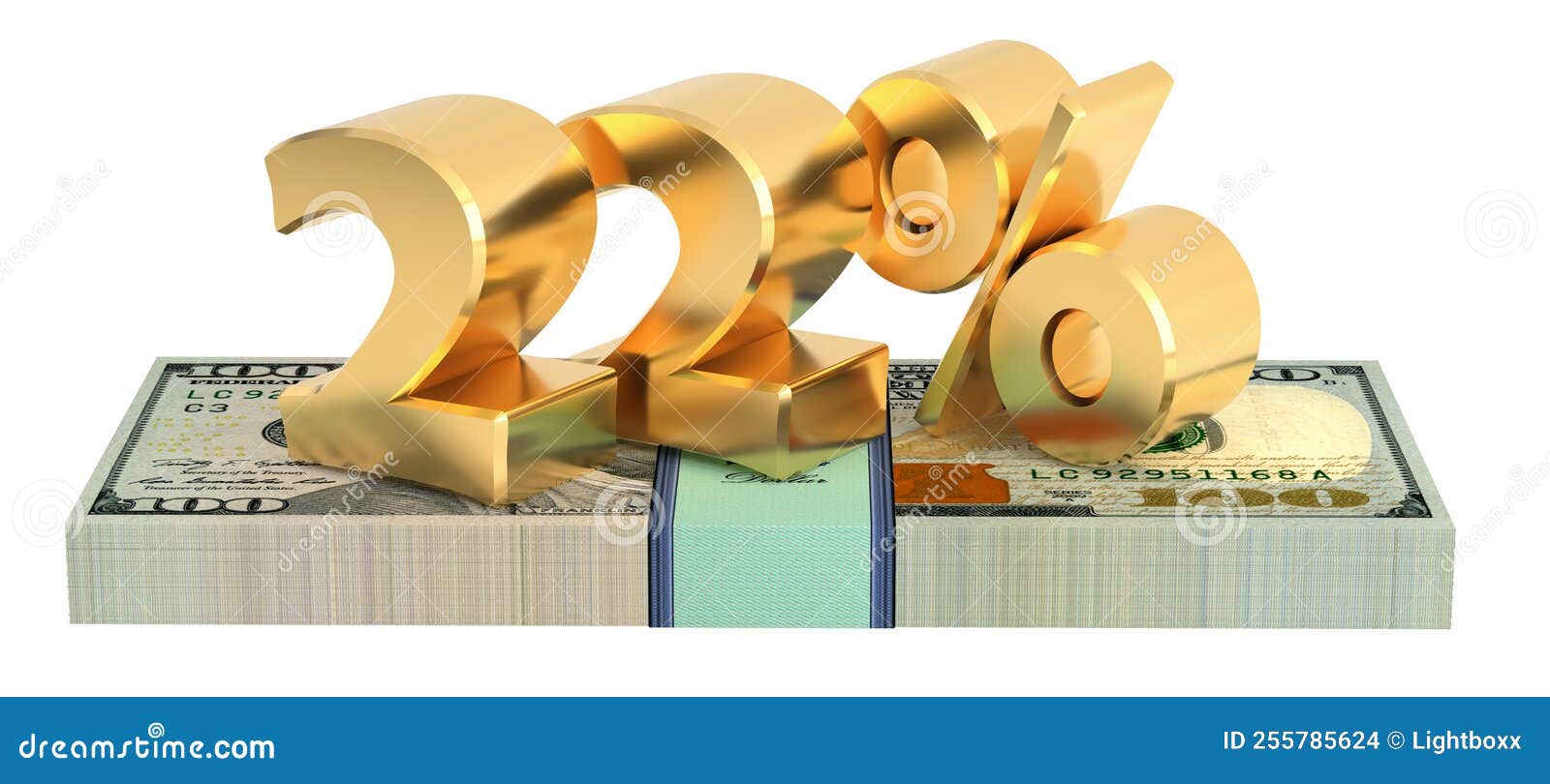 The Number 22 on Top of 100 Dollar Bills. 3D Rendering Stock ...