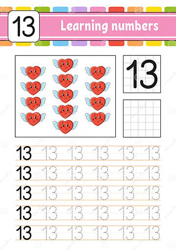 Number 13. Trace and Write. Handwriting Practice. Learning Numbers for ...