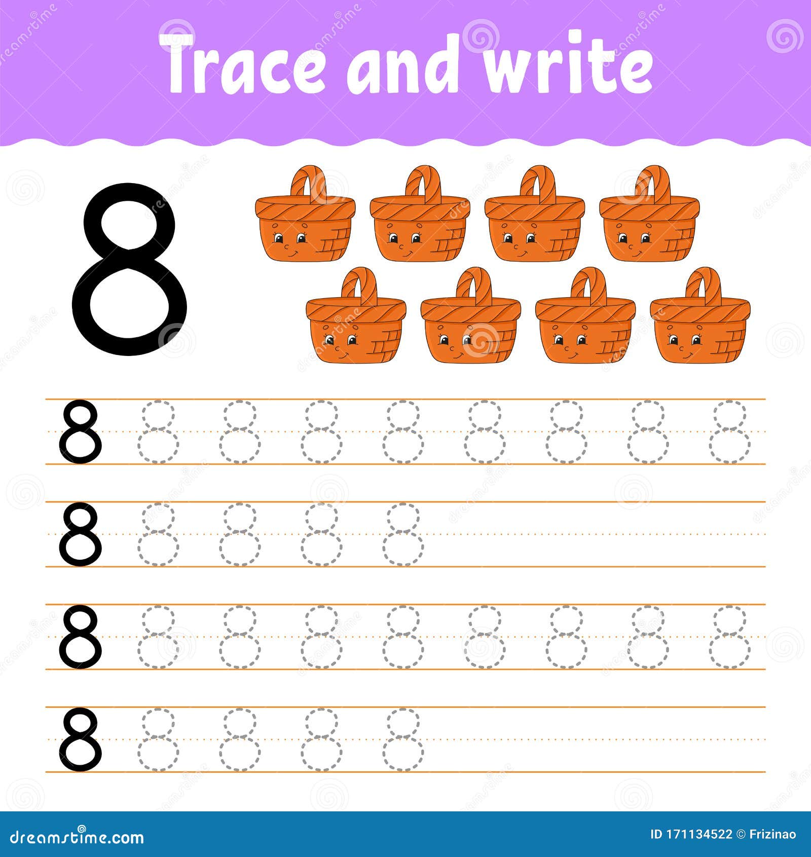 Number 8. Trace and Write. Handwriting Practice. Learning Numbers for ...