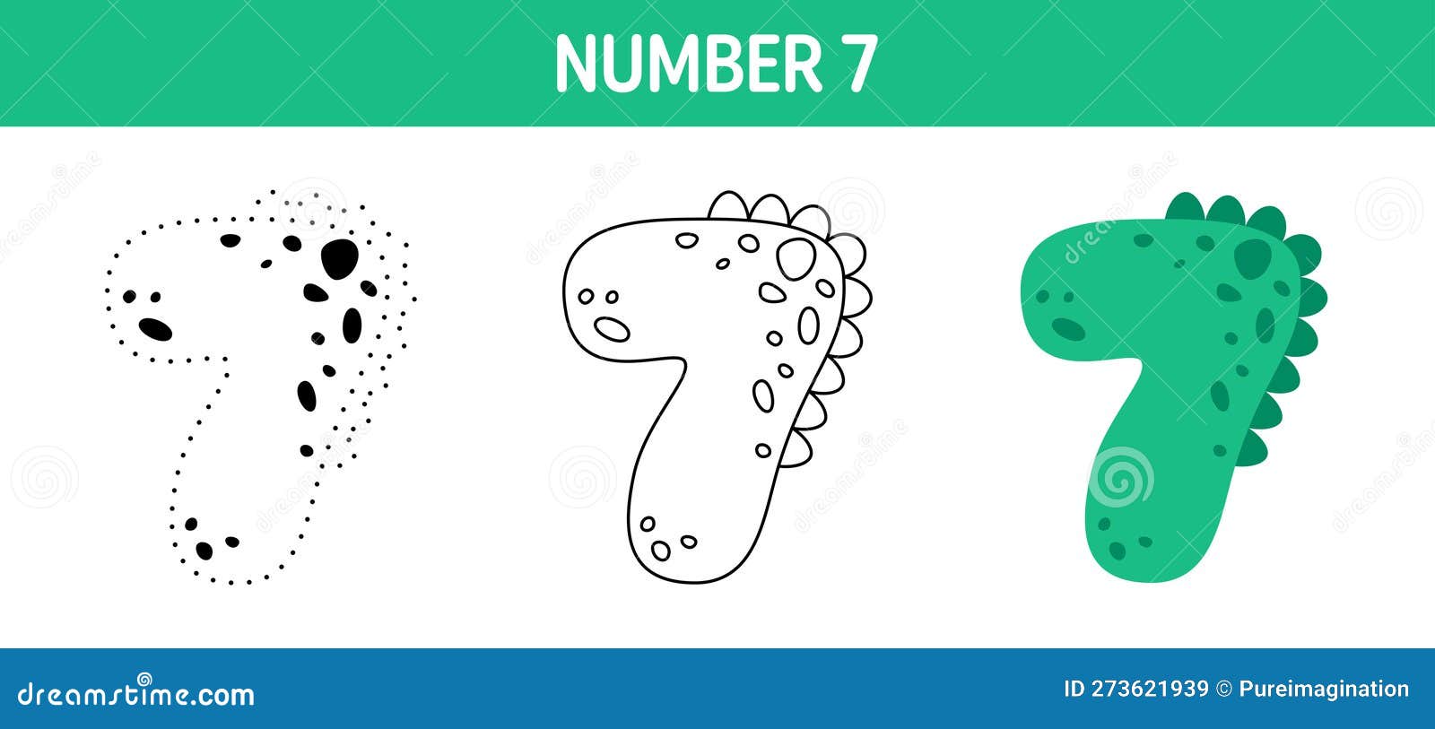 Number 7 Tracing and Coloring Worksheet for Kids Stock Vector ...