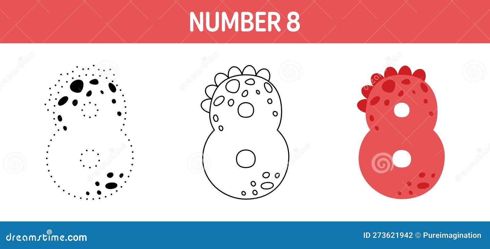 Number 8 Tracing and Coloring Worksheet for Kids Stock Vector ...