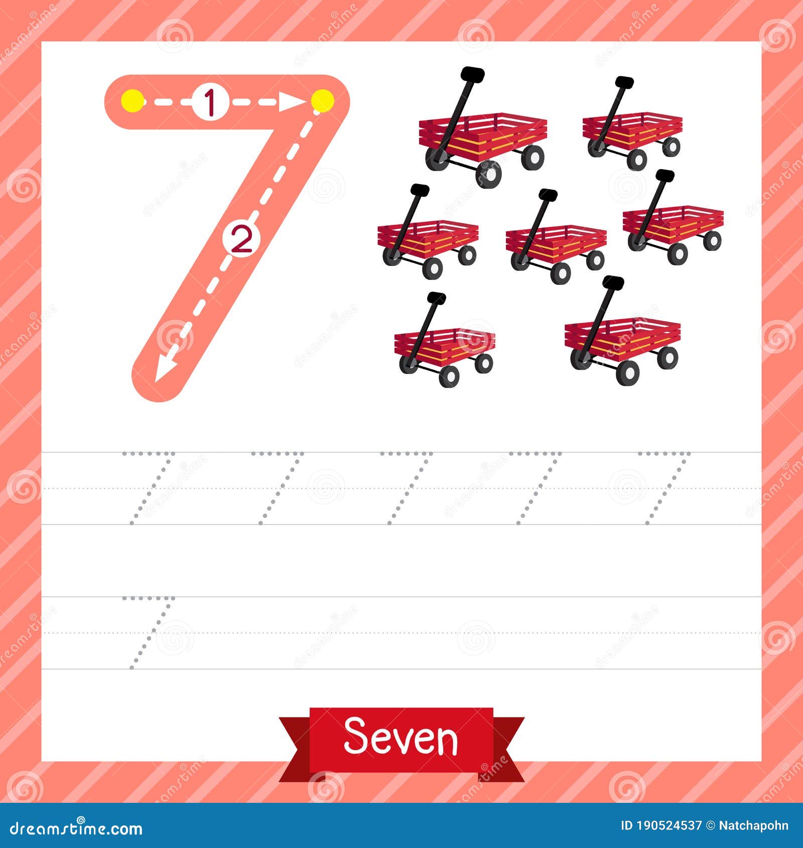 Number 7 Transportation Tracing Worksheet Stock Vector - Illustration ...