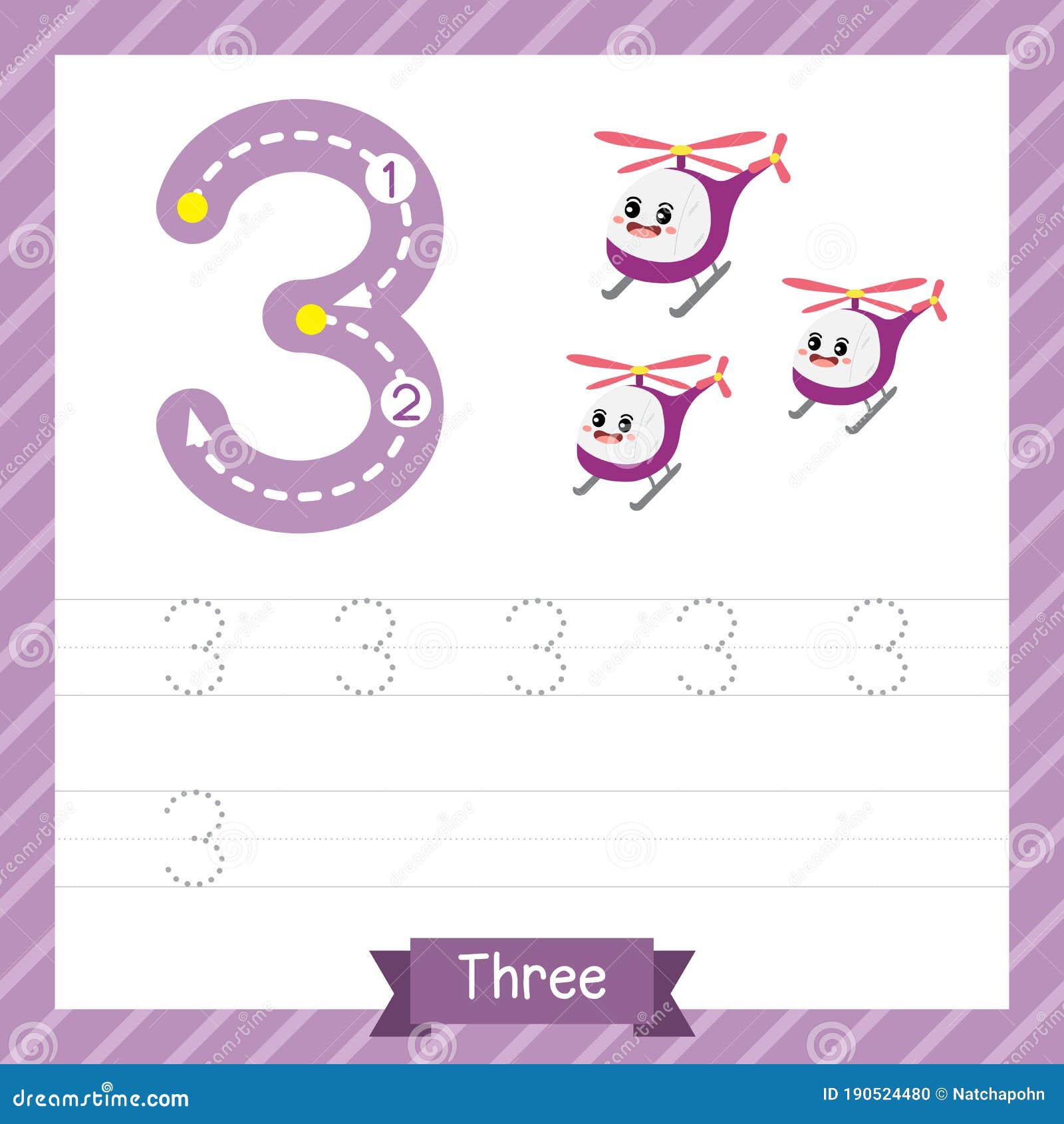 Number 3 Transportation Tracing Worksheet Stock Vector - Illustration ...