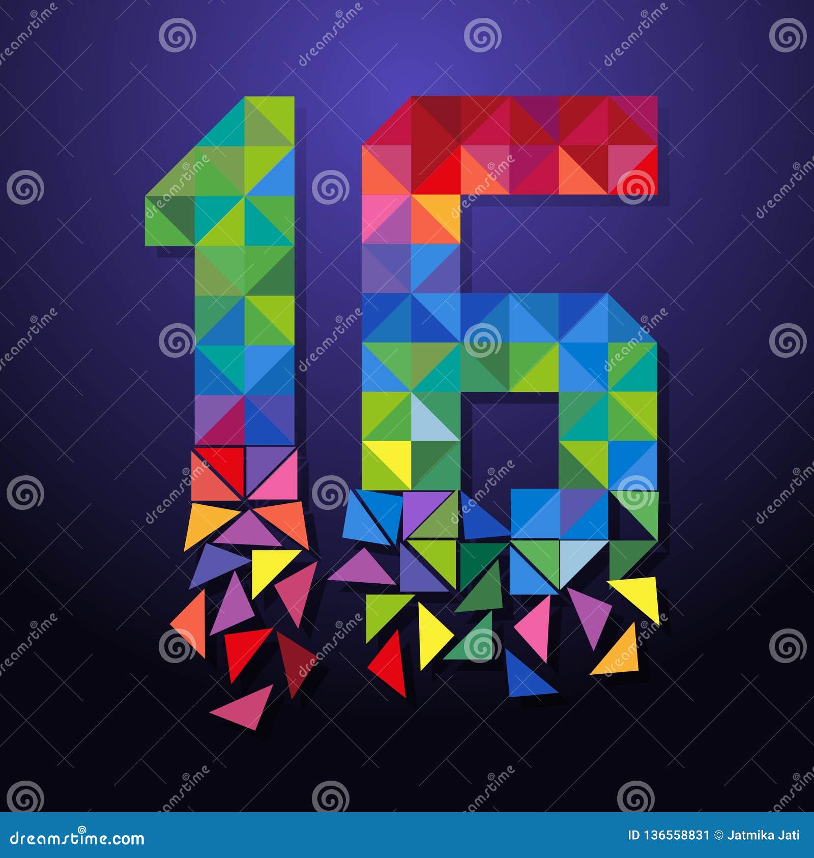 Shattered Triangle Number Sixteen Stock Vector - Illustration of font ...