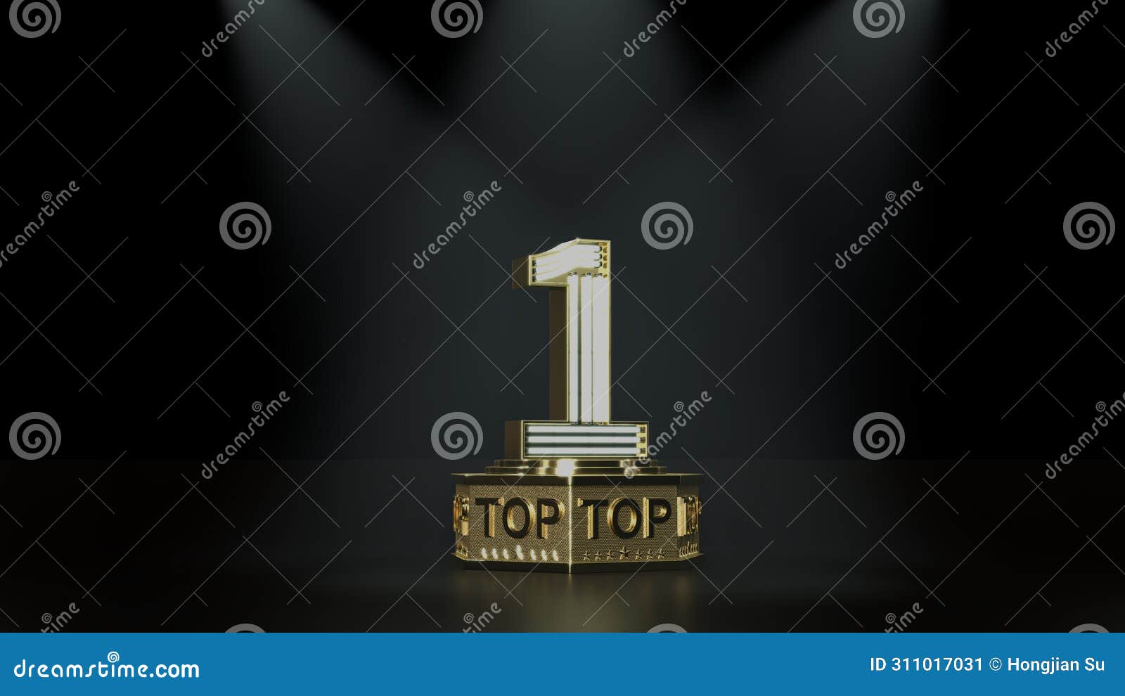 Number 1 Trophy on Black Background.3D Illustration Stock Illustration ...