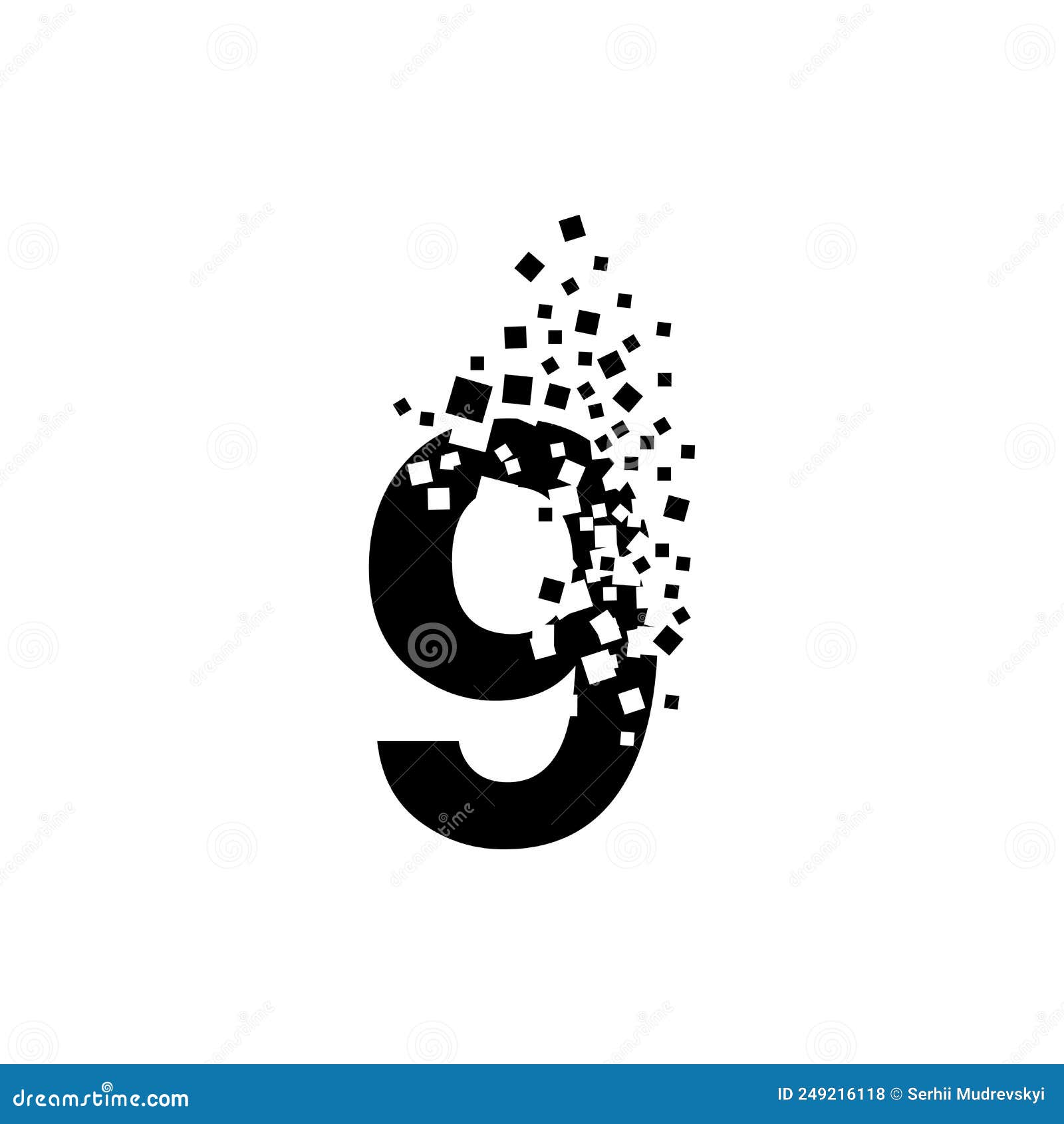 Number 9 Turns into a Cloud of Squares of Different Sizes Stock Vector ...