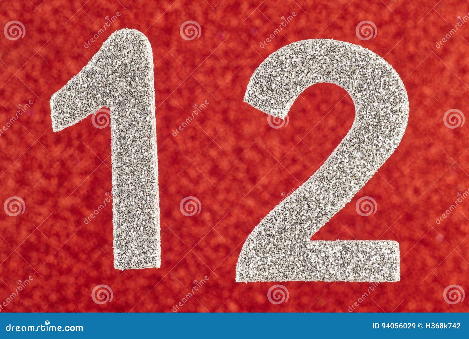 Number Twelve Silver Color Over a Red Background. Anniversary Stock ...