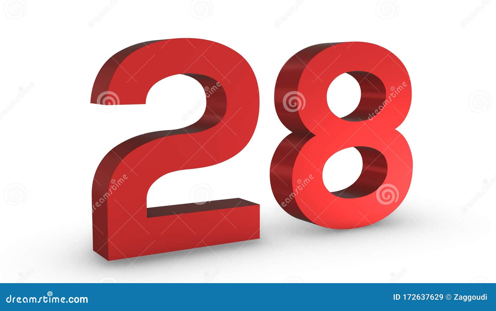 Number 28 Twenty Eight Red Sign 3D Rendering Isolated on White ...