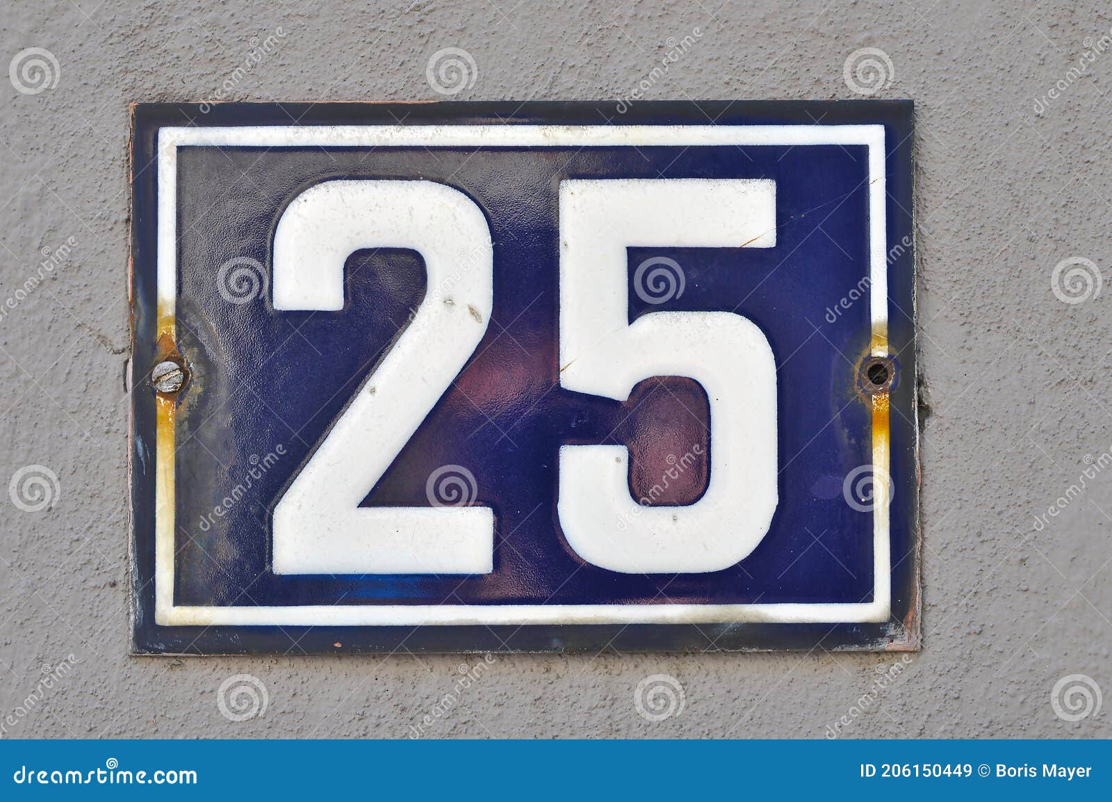 Number Twenty Five in White Digits on a Blue House Number Plaque Stock ...