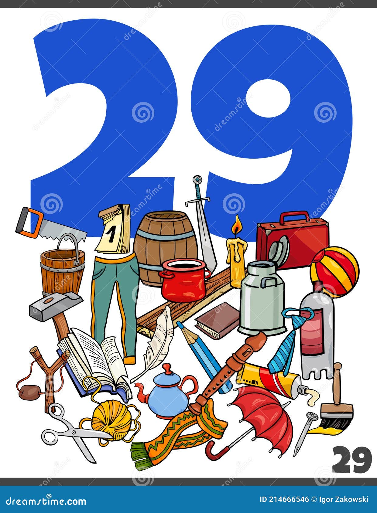 Number Twenty Nine and Cartoon Objects Group Stock Vector ...