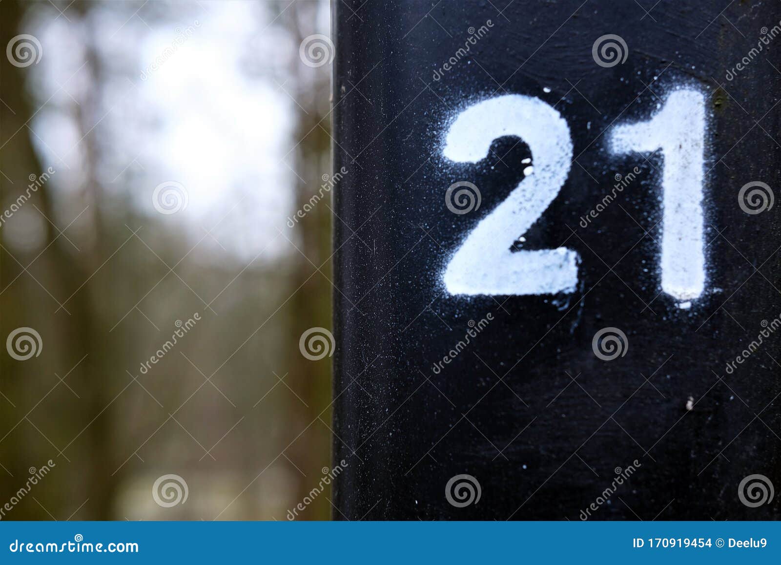 Number Twenty-one Sprayed with White Paint on Black Background Stock ...