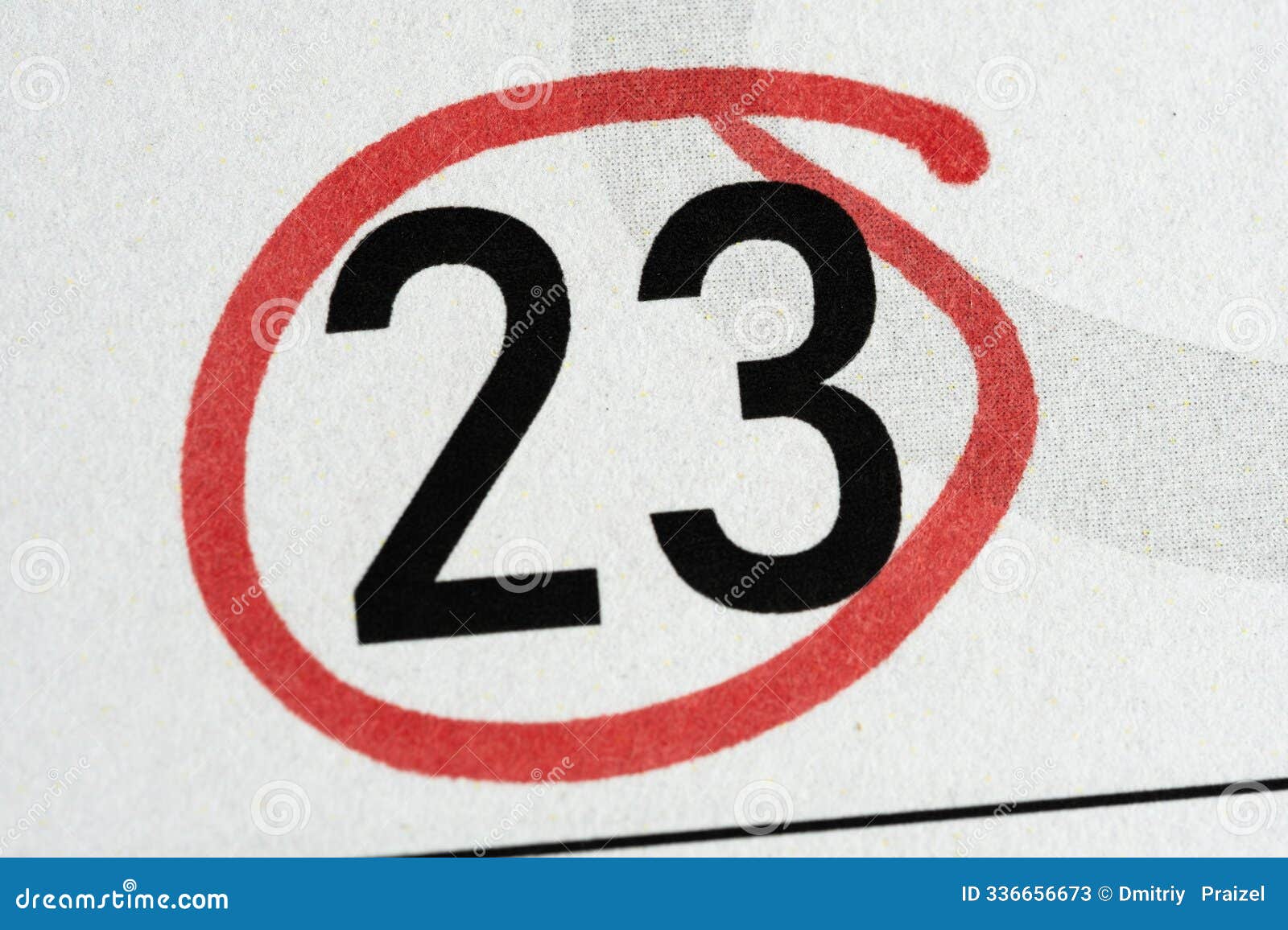 Number Twenty Three is Highlighted in Red Marker on Calendar. Stock ...