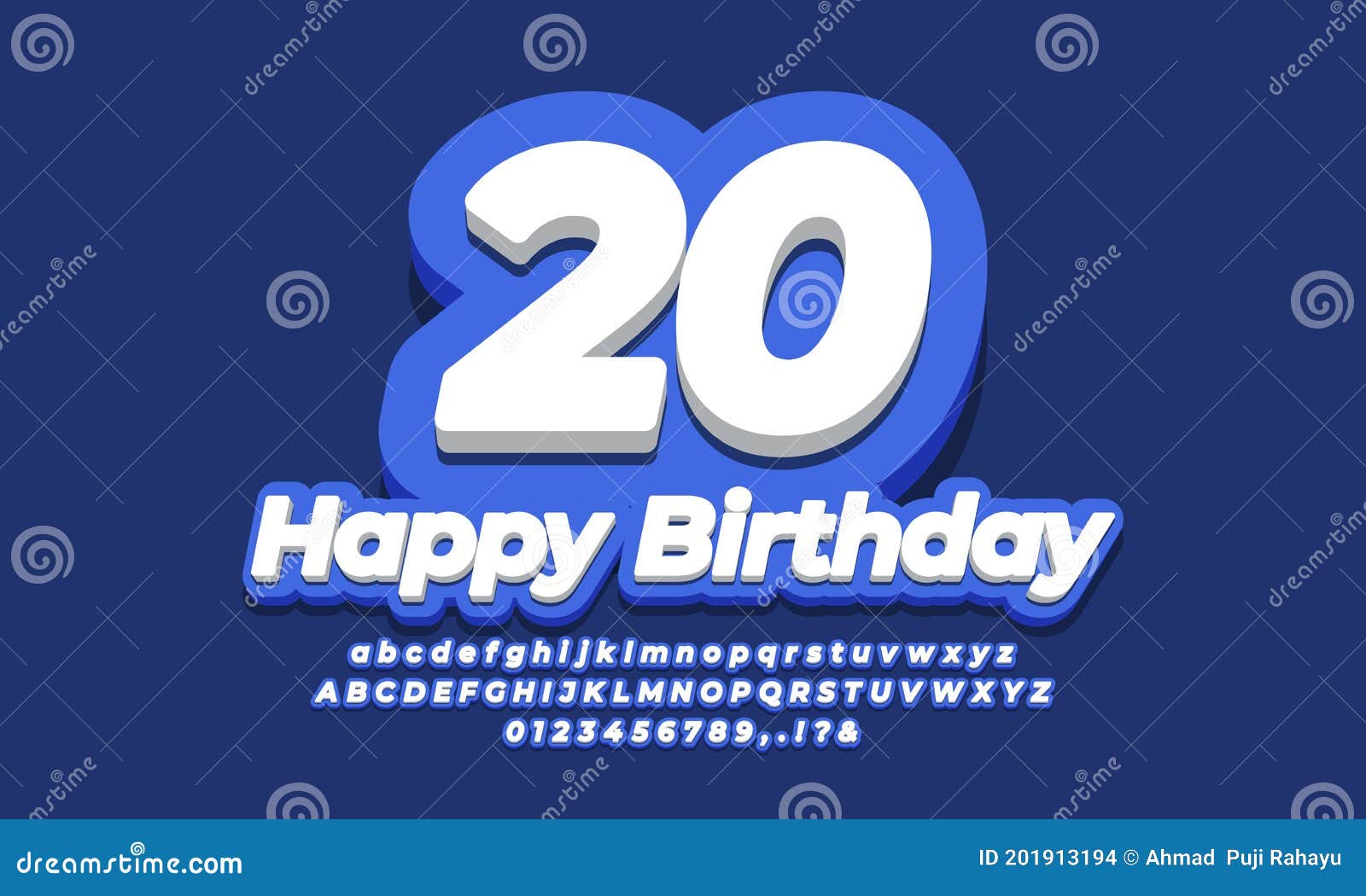 Number 20 Twenty Year Celebration Birthday 3d Blue Design Stock Vector ...