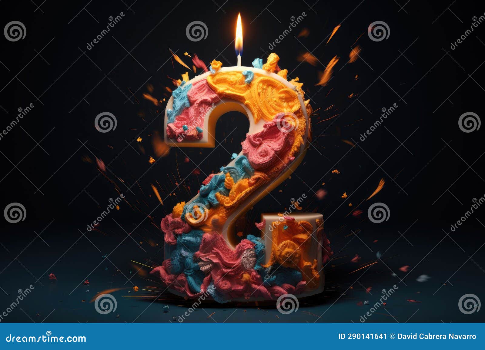 Number Two Candle with Fireworks Stock Image - Image of holiday, gold ...