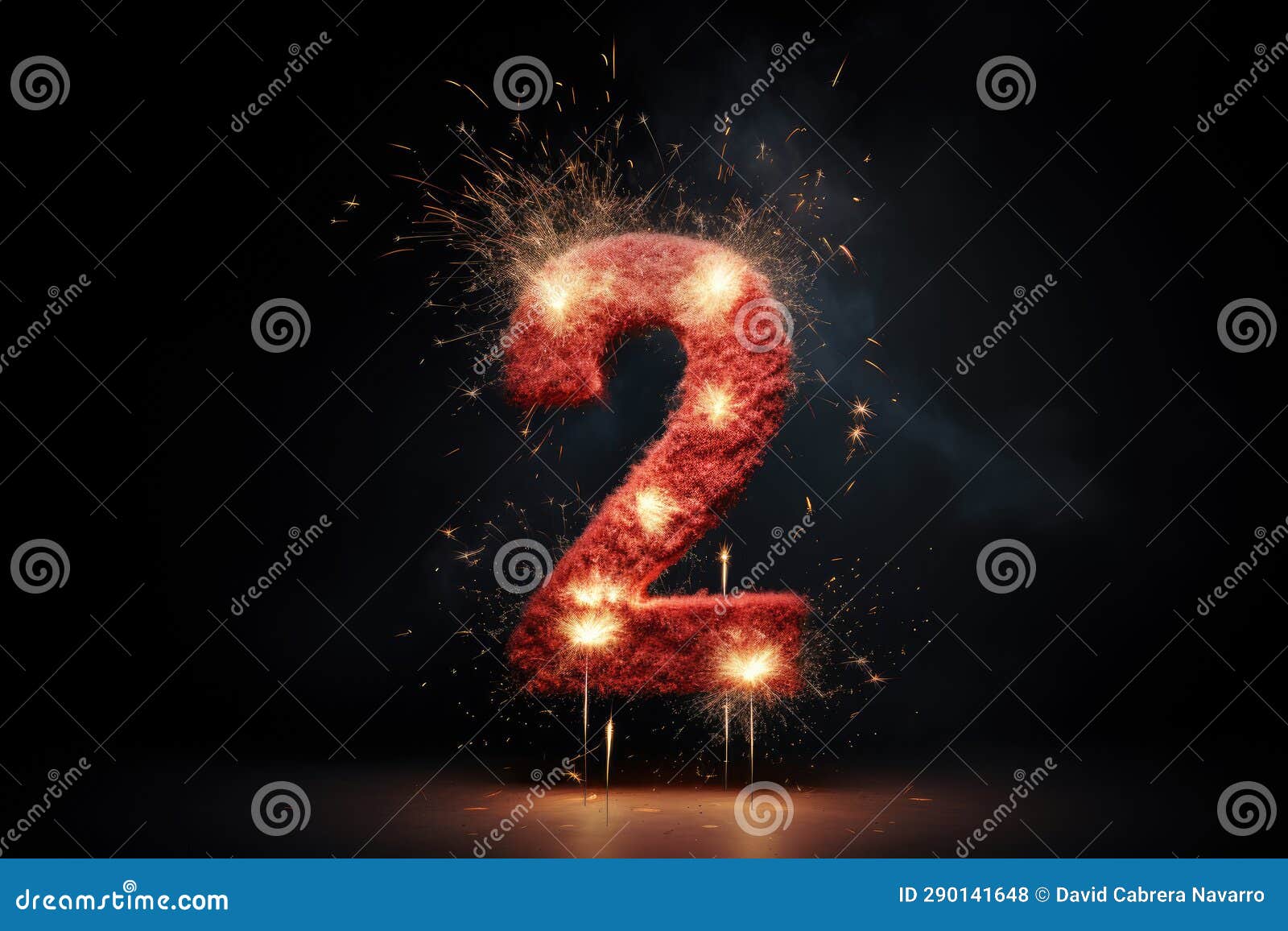 Number Two Candle with Fireworks Stock Illustration - Illustration of ...