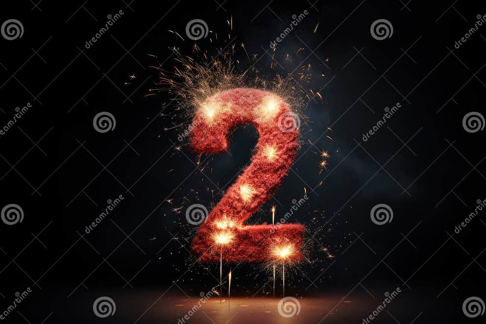 Number Two Candle with Fireworks Stock Photo - Image of closeup, year ...