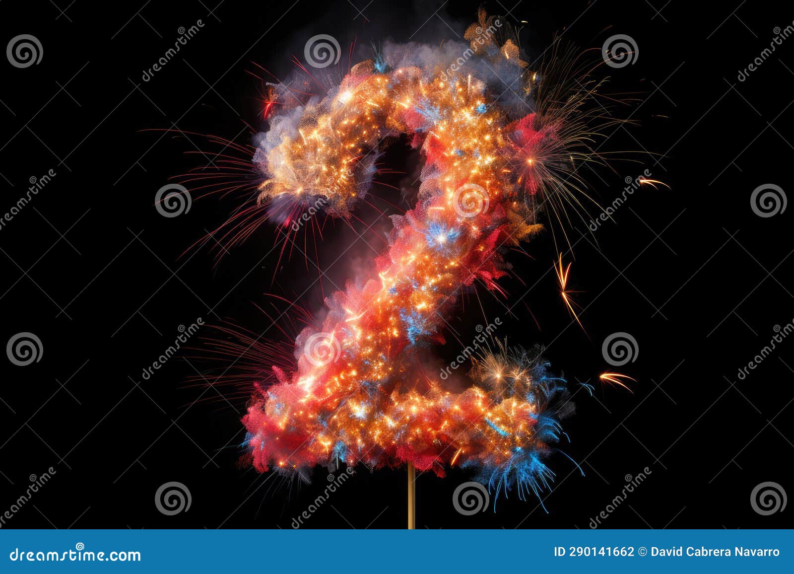 Number Two Candle with Fireworks Stock Photo - Image of merry, glow ...