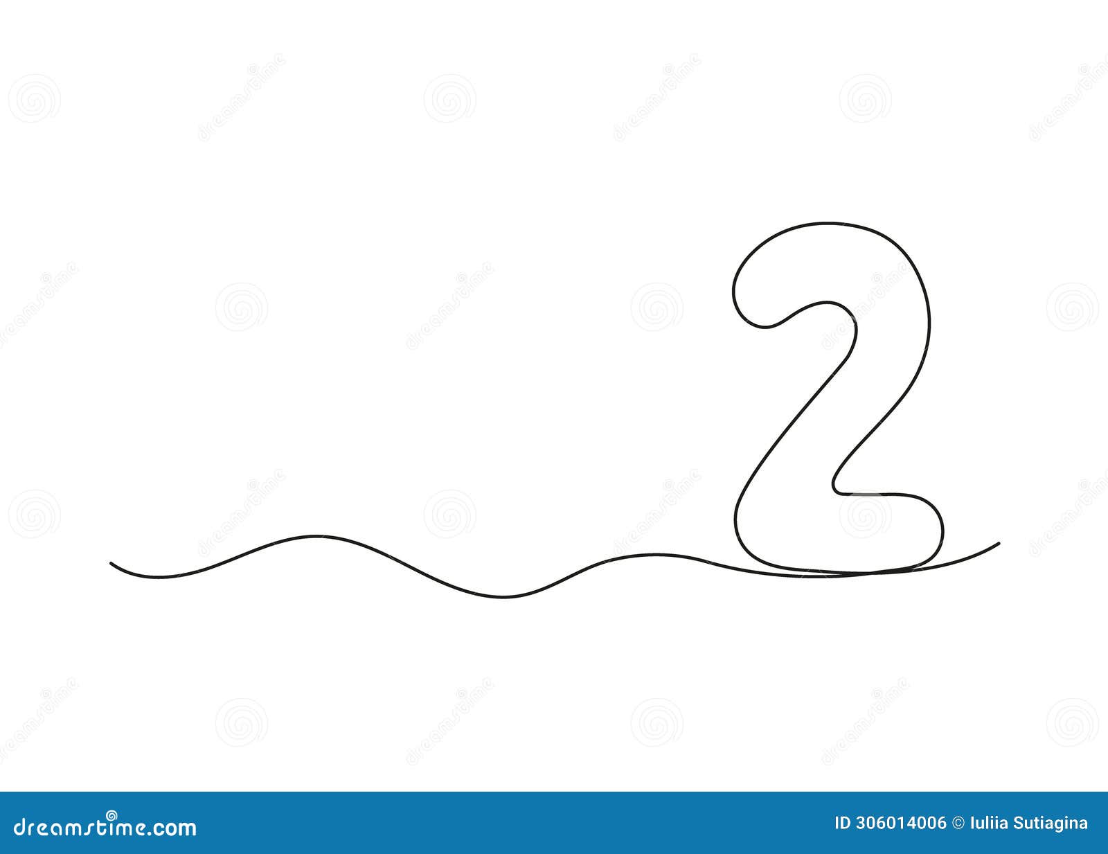 Number Two, Continuous One Line Drawing. Black Hand Drawn Single ...