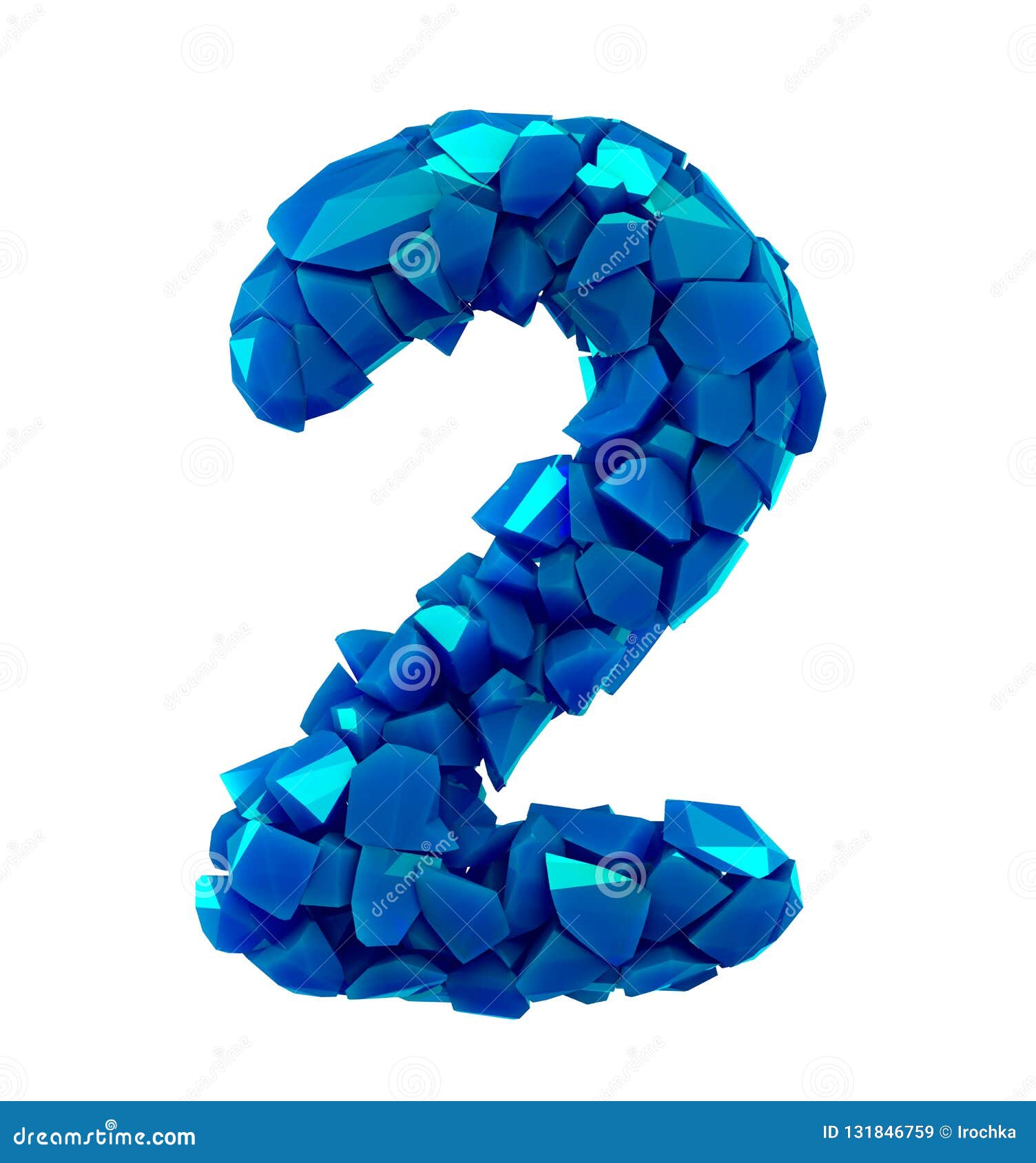 Number Two 2 Made of Broken Plastic Blue Color Isolated White ...