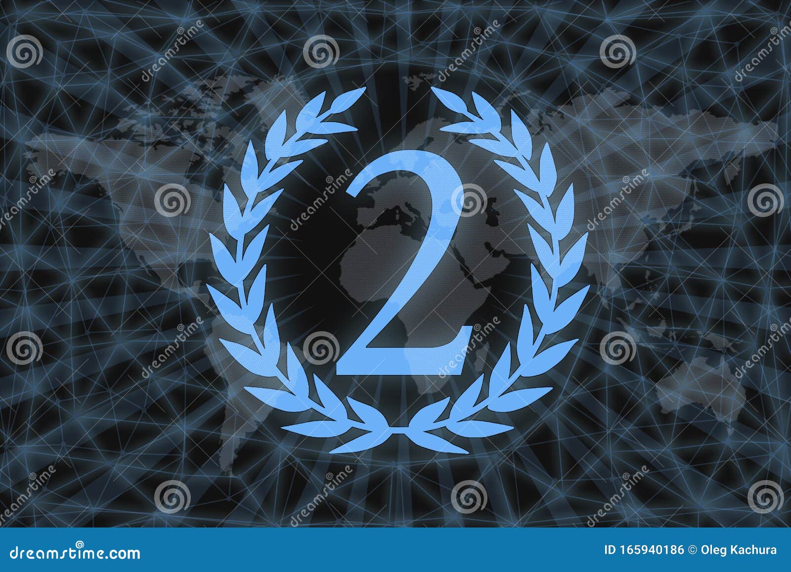 Number Two in a Laurel Wreath on a Dark Background with a World Map ...