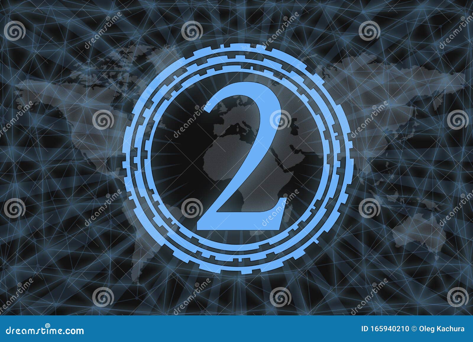 Number Two in a Laurel Wreath on a Dark Background with a World Map ...