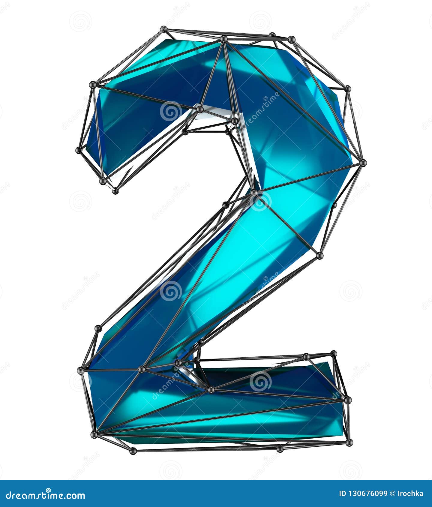 Number 2 Two in Low Poly Style Blue Color Isolated on White Background ...