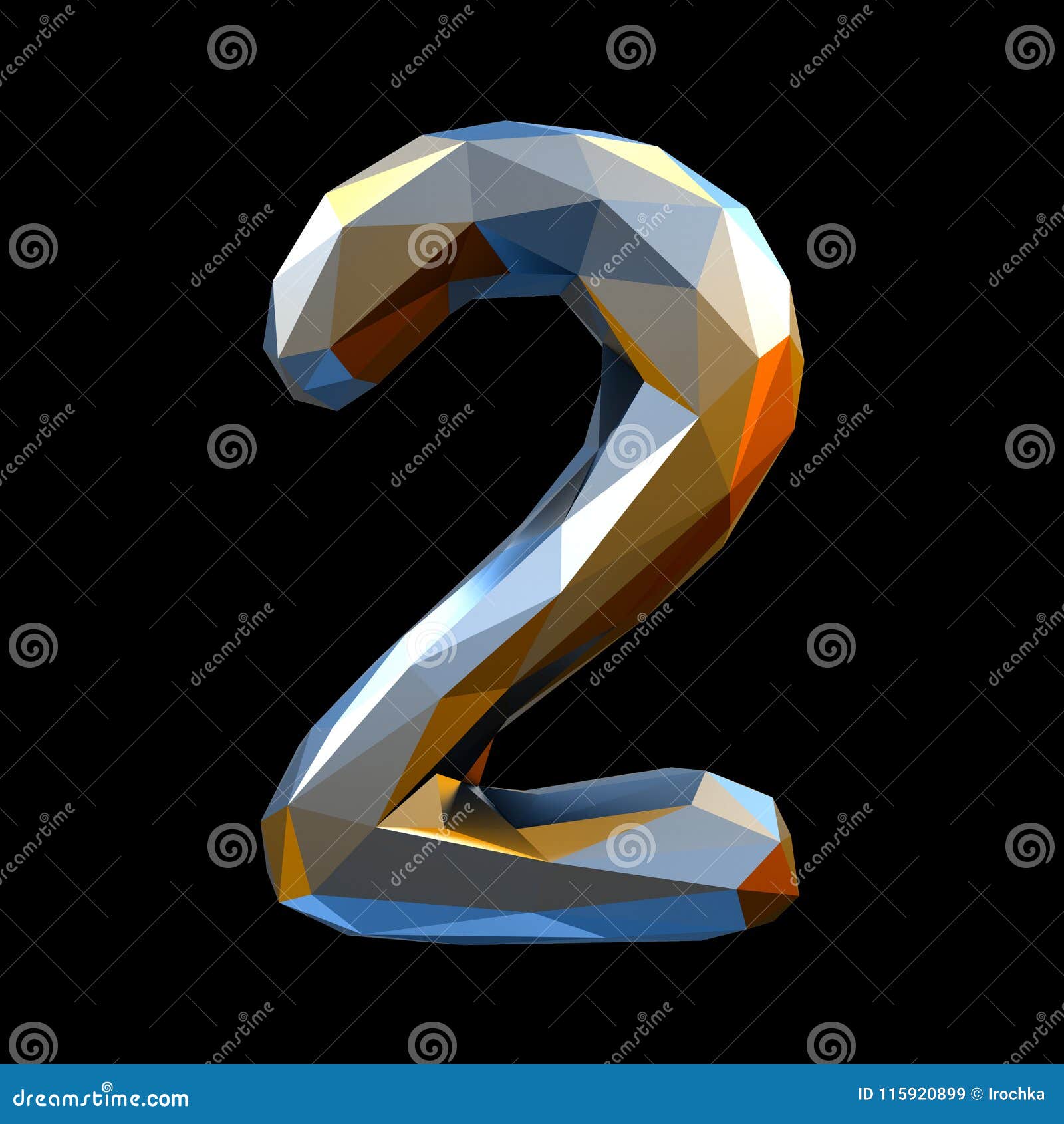 Number 2 Two in Low Poly Style Isolated on Black Background. 3d Stock ...