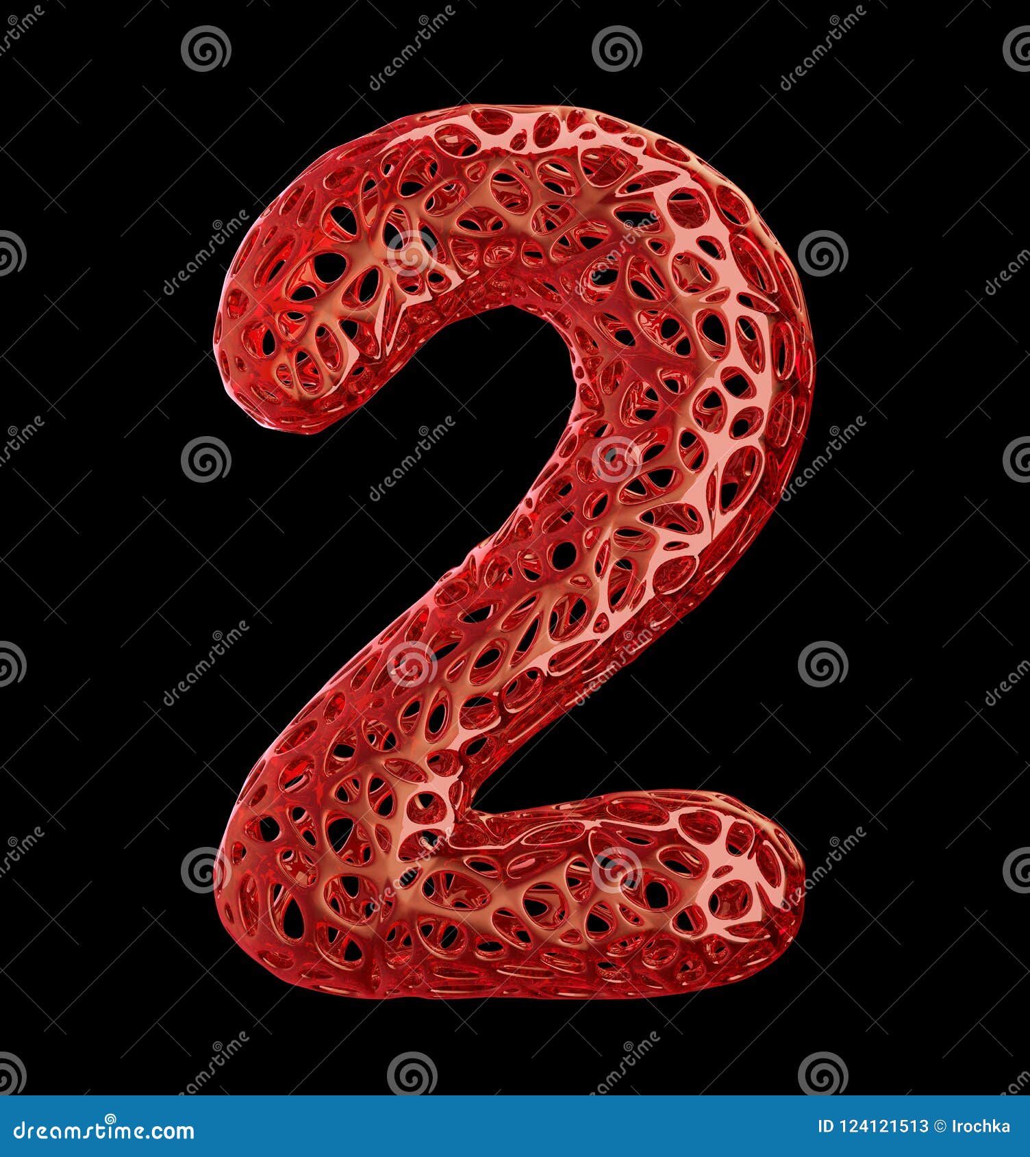 Number 2 Two Made of Red Plastic with Abstract Holes Isolated on Black ...