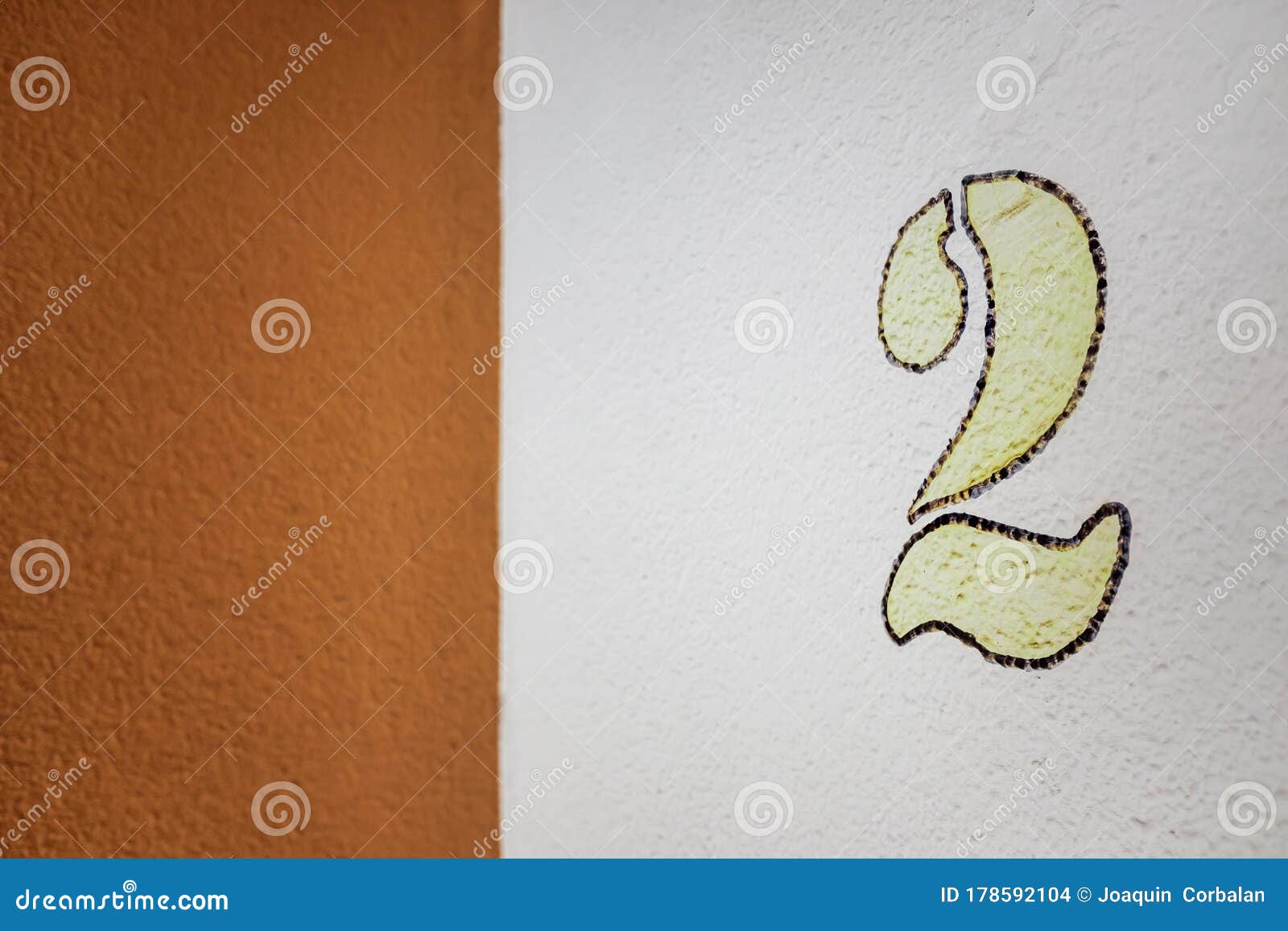 Number 2 Two Painted on the White Wall of a Building Stock Photo ...