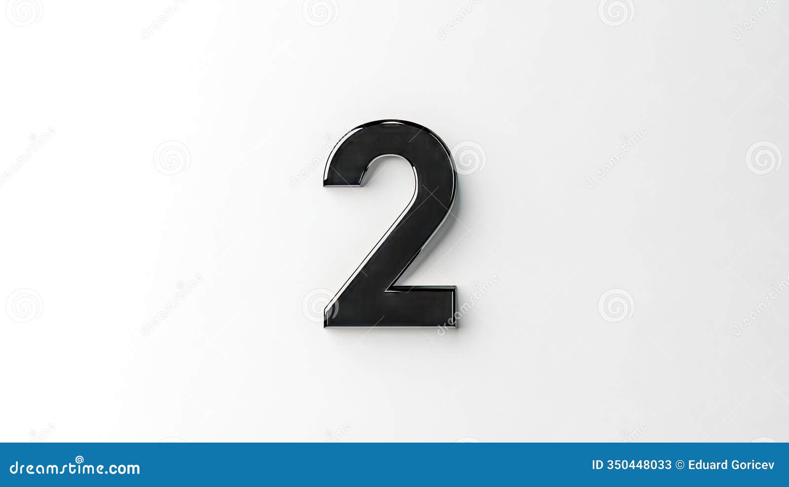 Number Two Symbol Minimalist Black Chrome Object on White Background ...