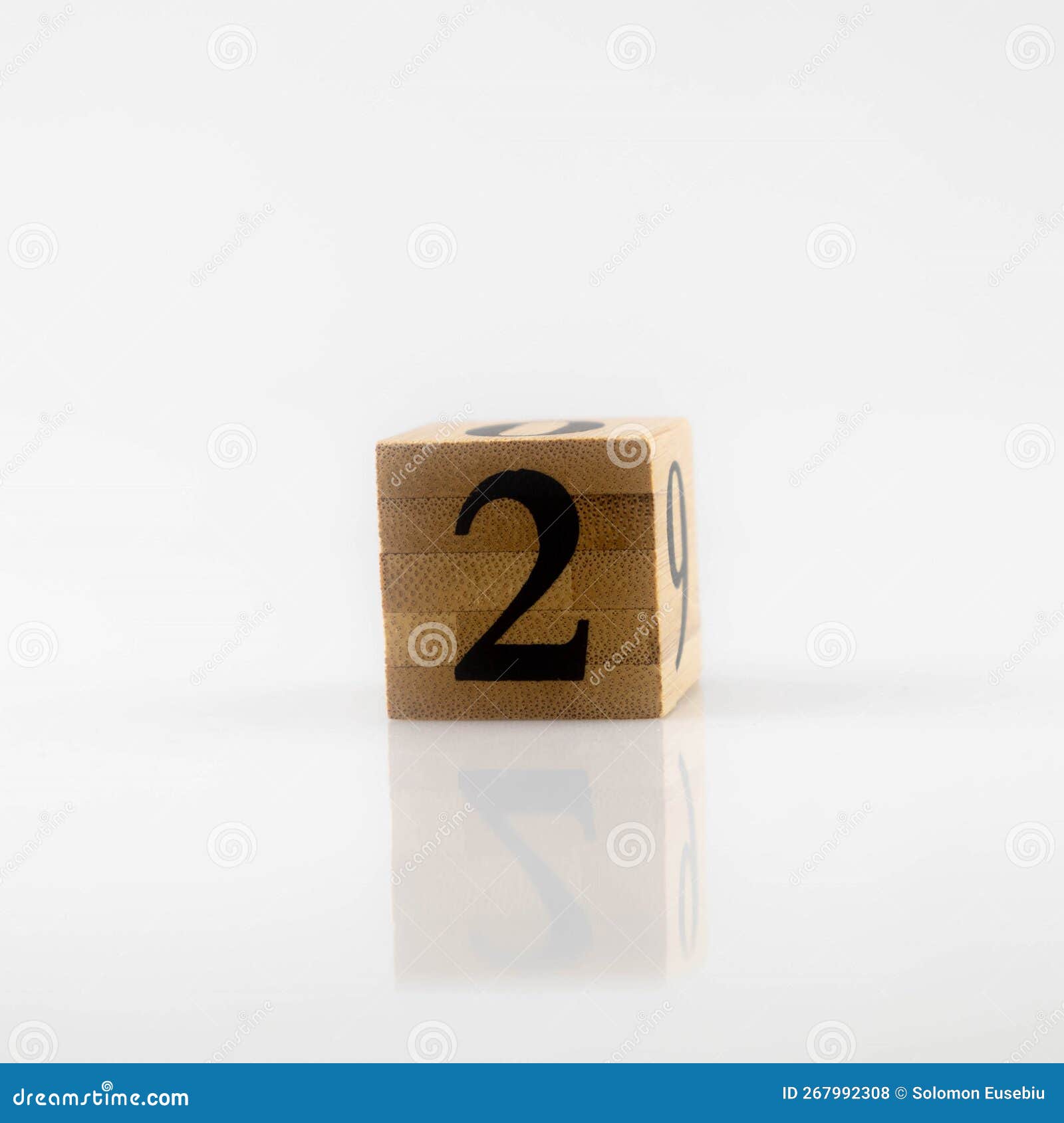 Number 2 Two Wooden Cube with Number Isolated in White with Reflections ...