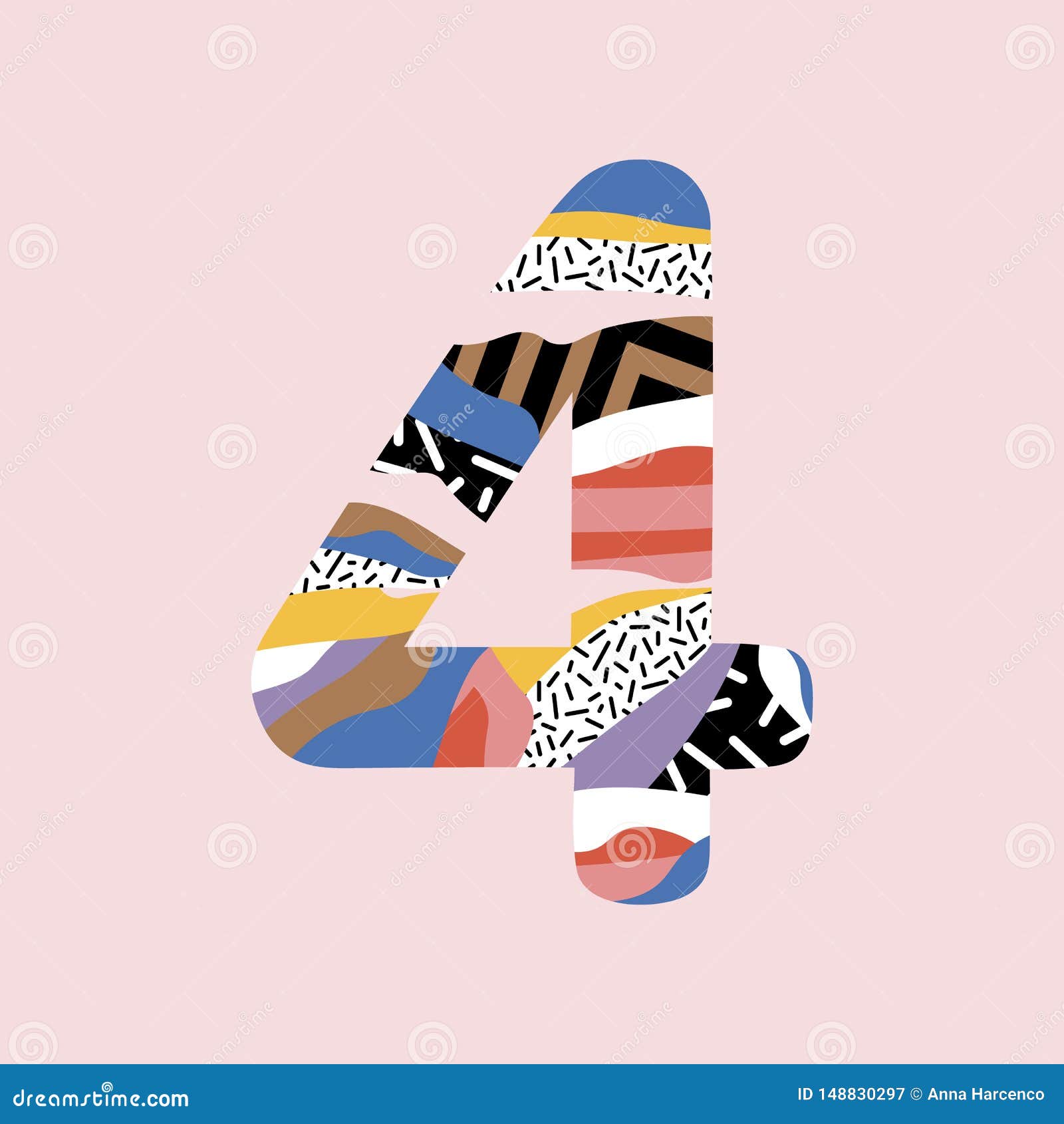 Number 4 Vector Font Alphabet, Modern Dynamic Flat Design. Stock Image ...