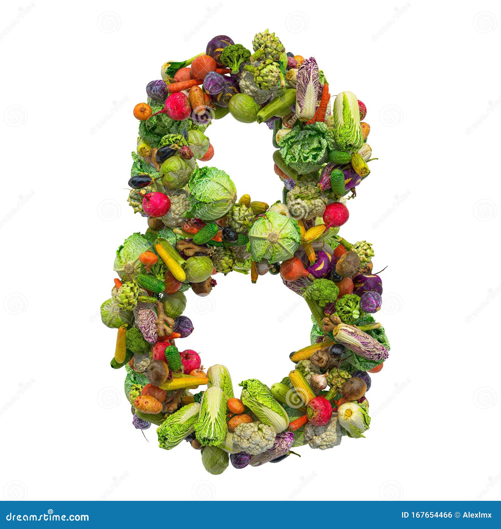 Number 8 From Vegetables, 3D Rendering Stock Illustration ...