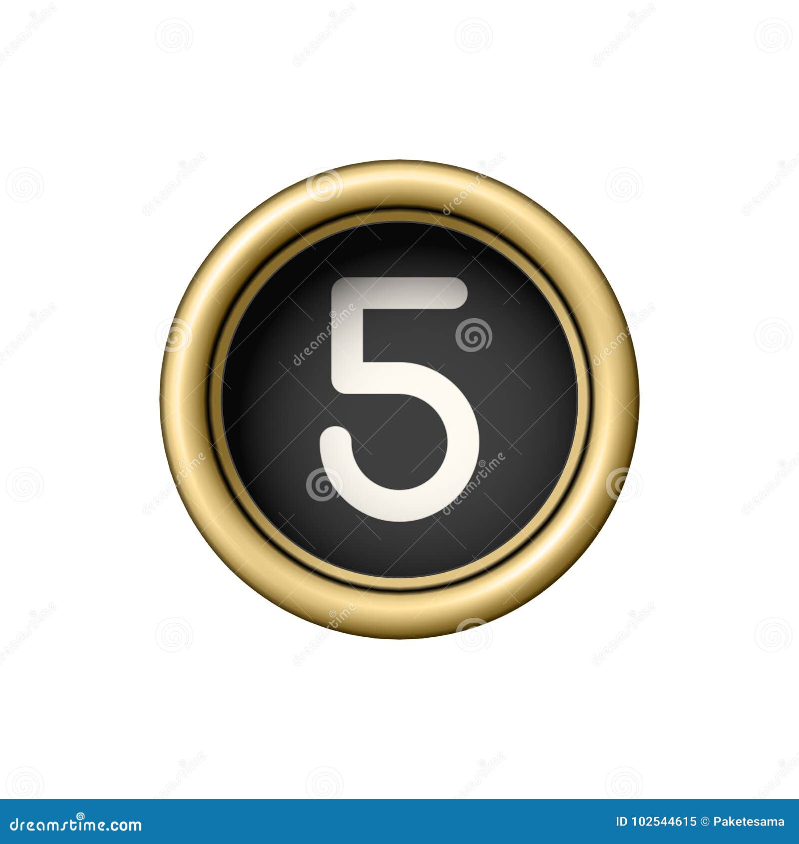 Number 5. Vintage Golden Typewriter Button. Stock Vector - Illustration ...