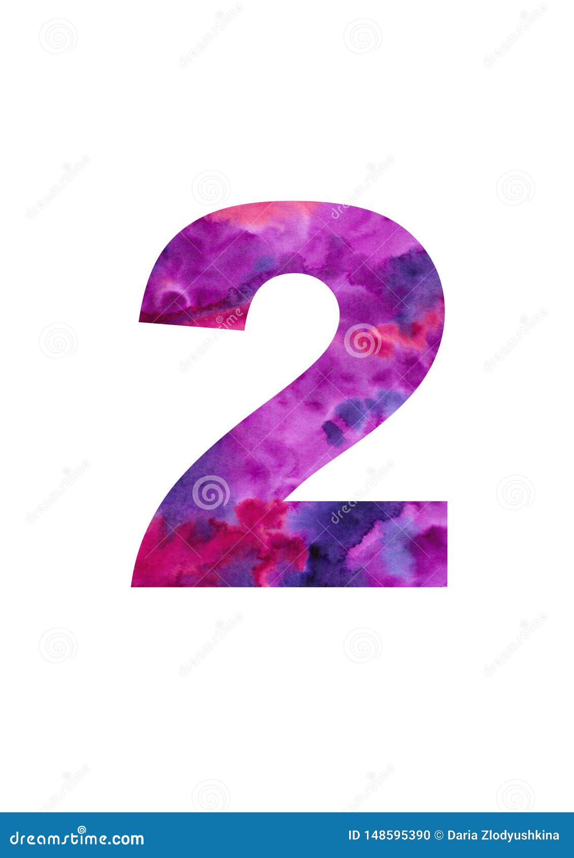 The Number. Watercolor Hand Drawn Illustration Stock Illustration ...