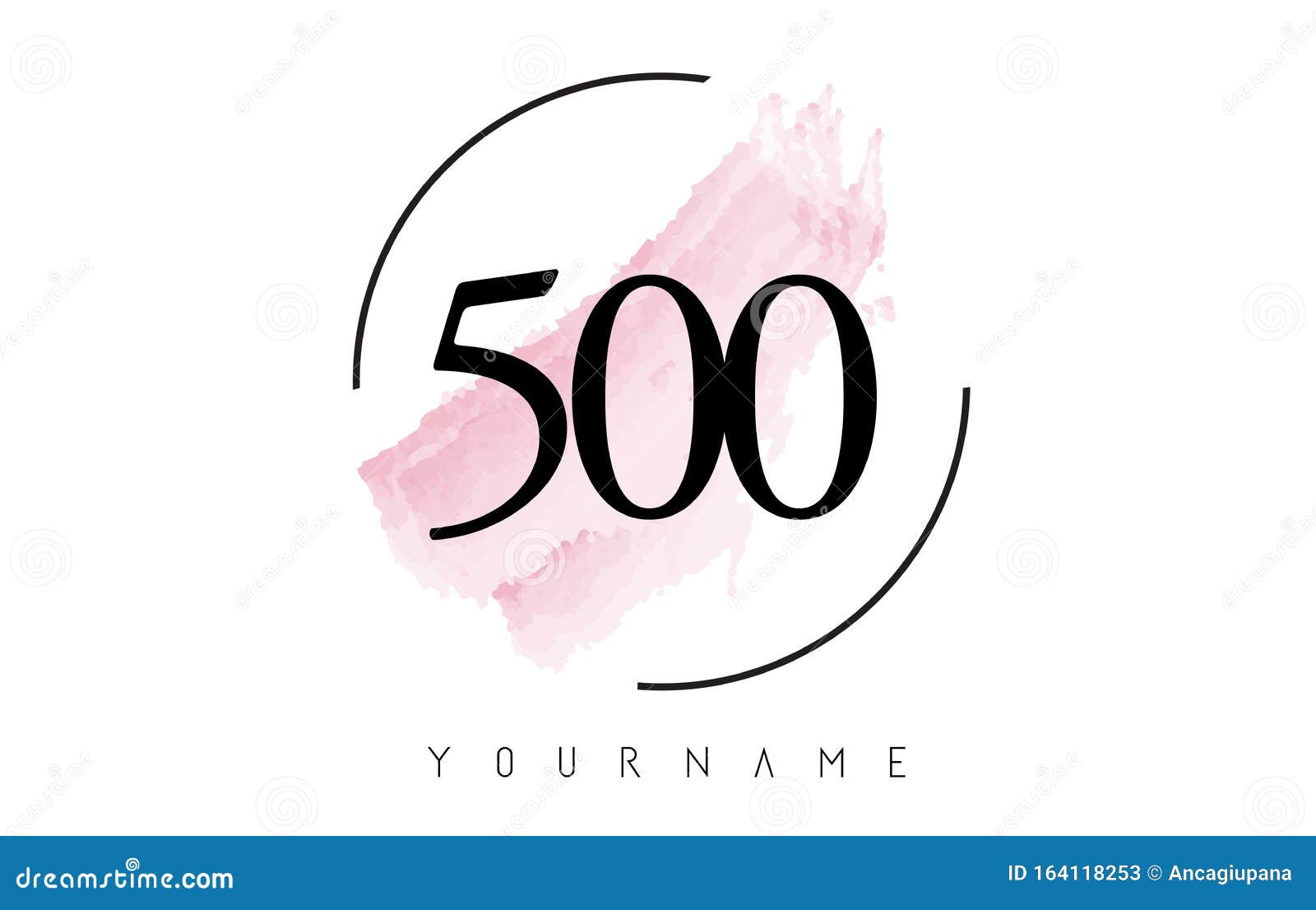 Number 500 Watercolor Stroke Logo Design with Circular Brush Pattern ...