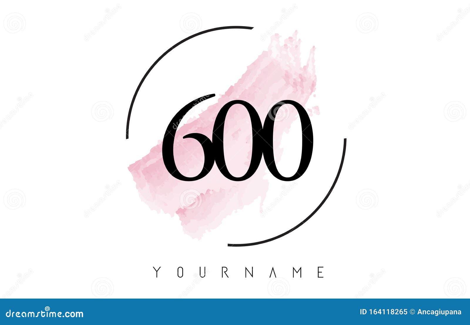 Number 600 Watercolor Stroke Logo Design with Circular Brush Pattern ...