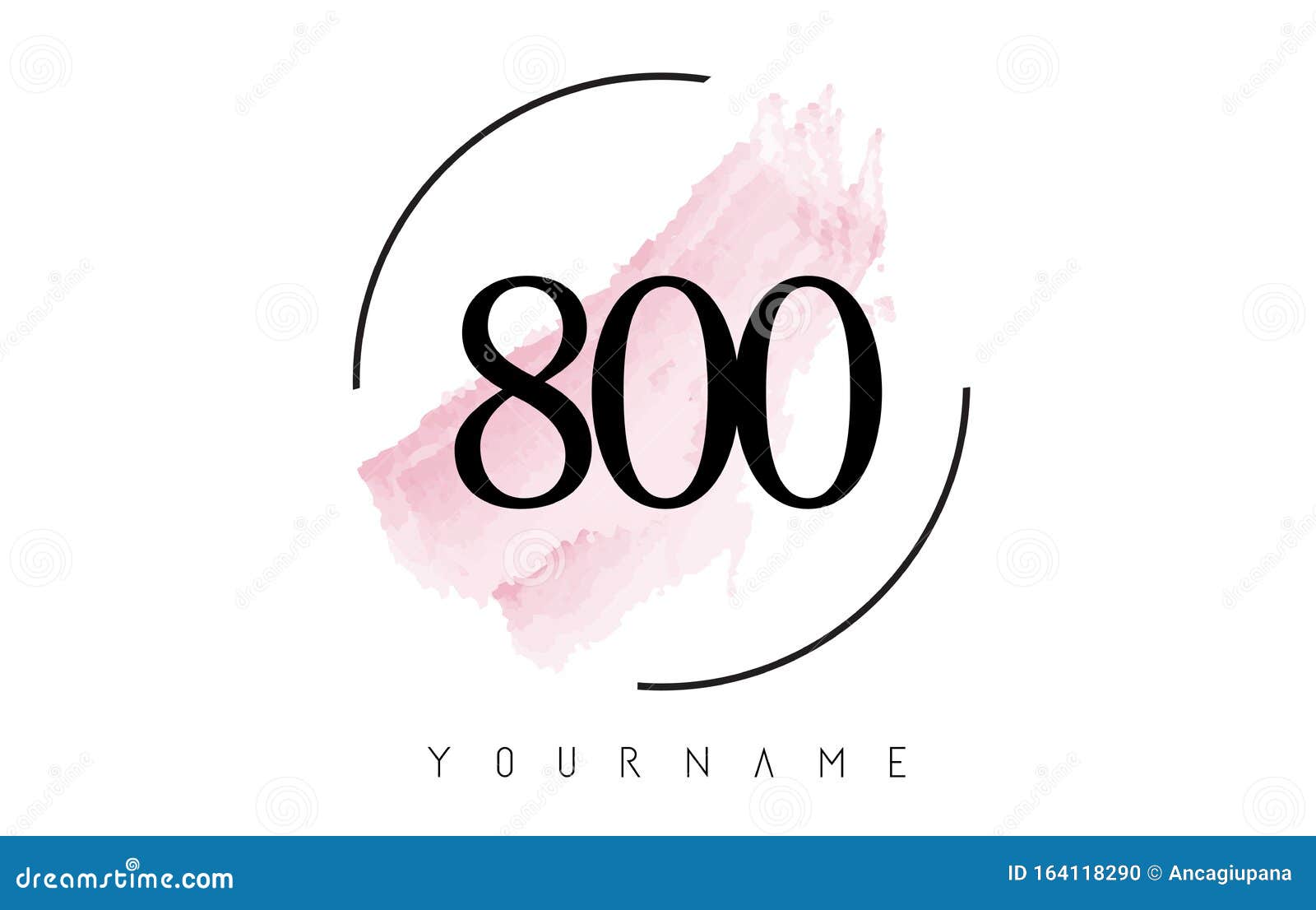 Number 800 Watercolor Stroke Logo Design with Circular Brush Pattern ...