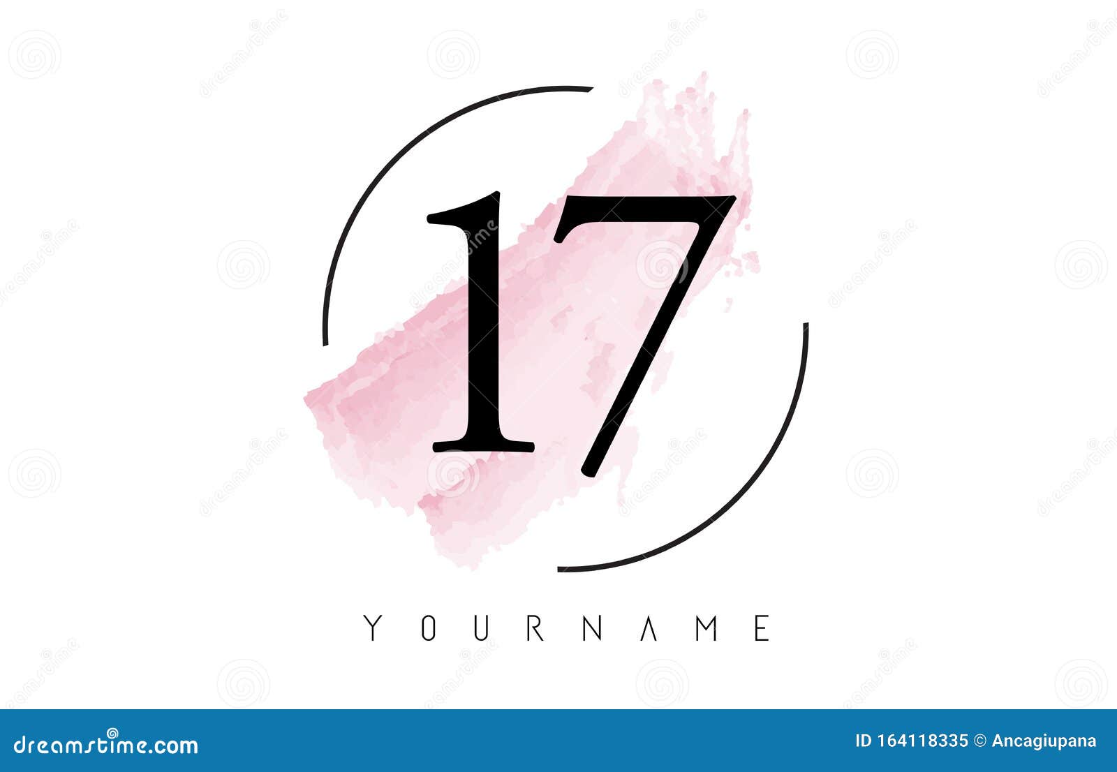 Number 17 Watercolor Stroke Logo Design with Circular Brush Pattern ...