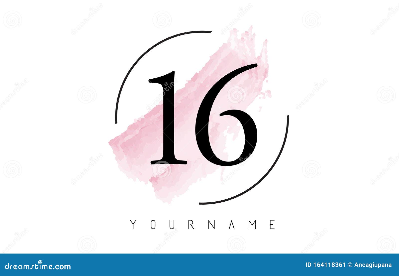 Number 16 Watercolor Stroke Logo Design with Circular Brush Pattern ...