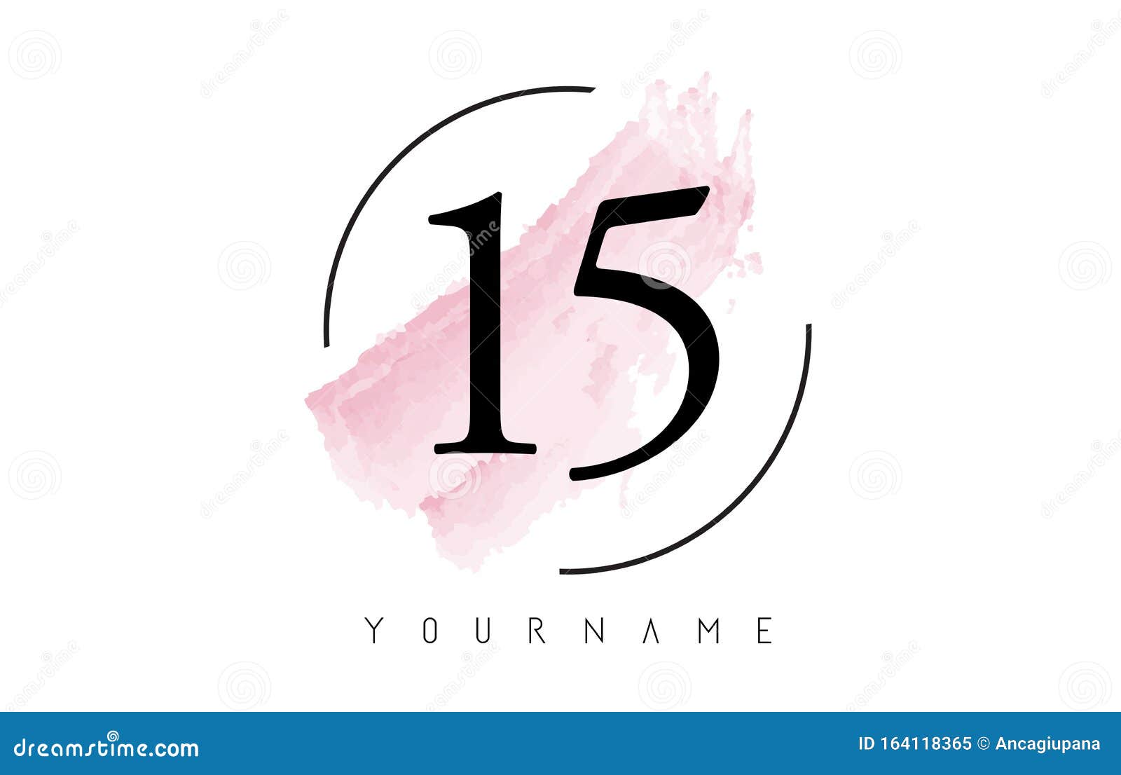 Number 15 Watercolor Stroke Logo Design with Circular Brush Pattern ...