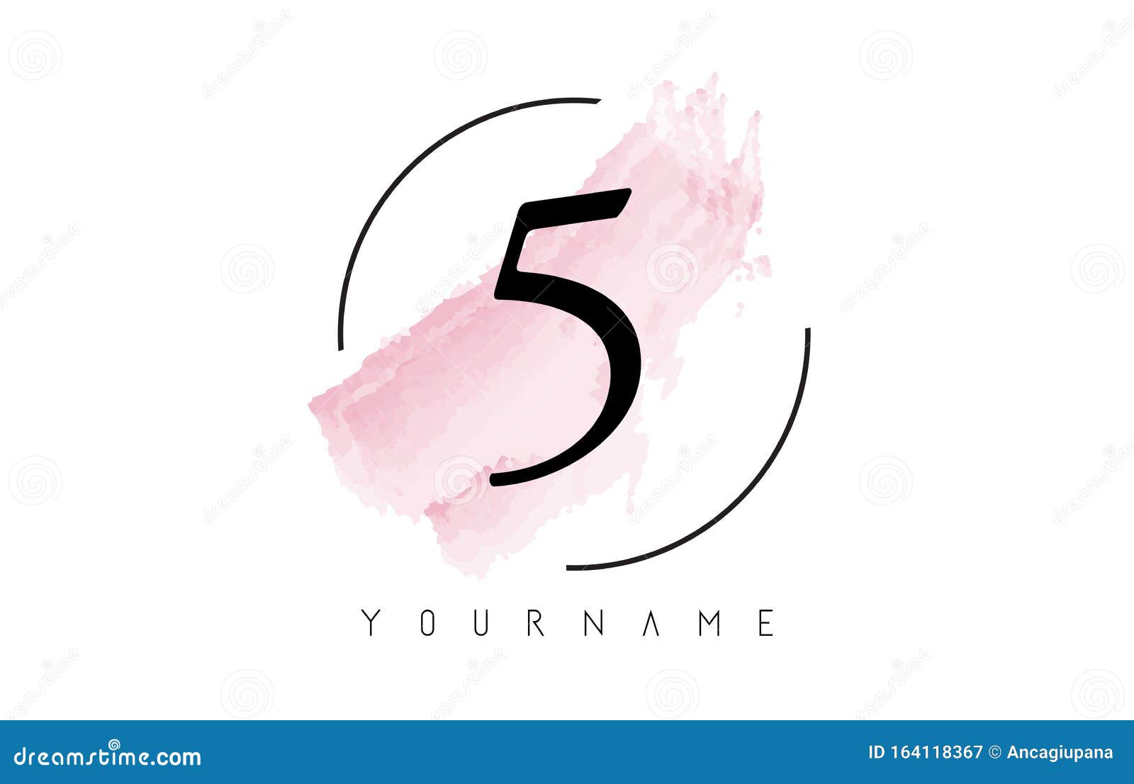 Number 5 Watercolor Stroke Logo Design with Circular Brush Pattern ...