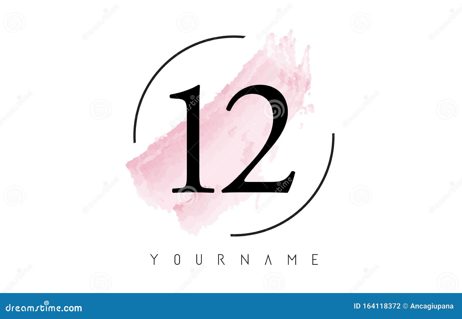 Number 12 Watercolor Stroke Logo Design with Circular Brush Pattern ...