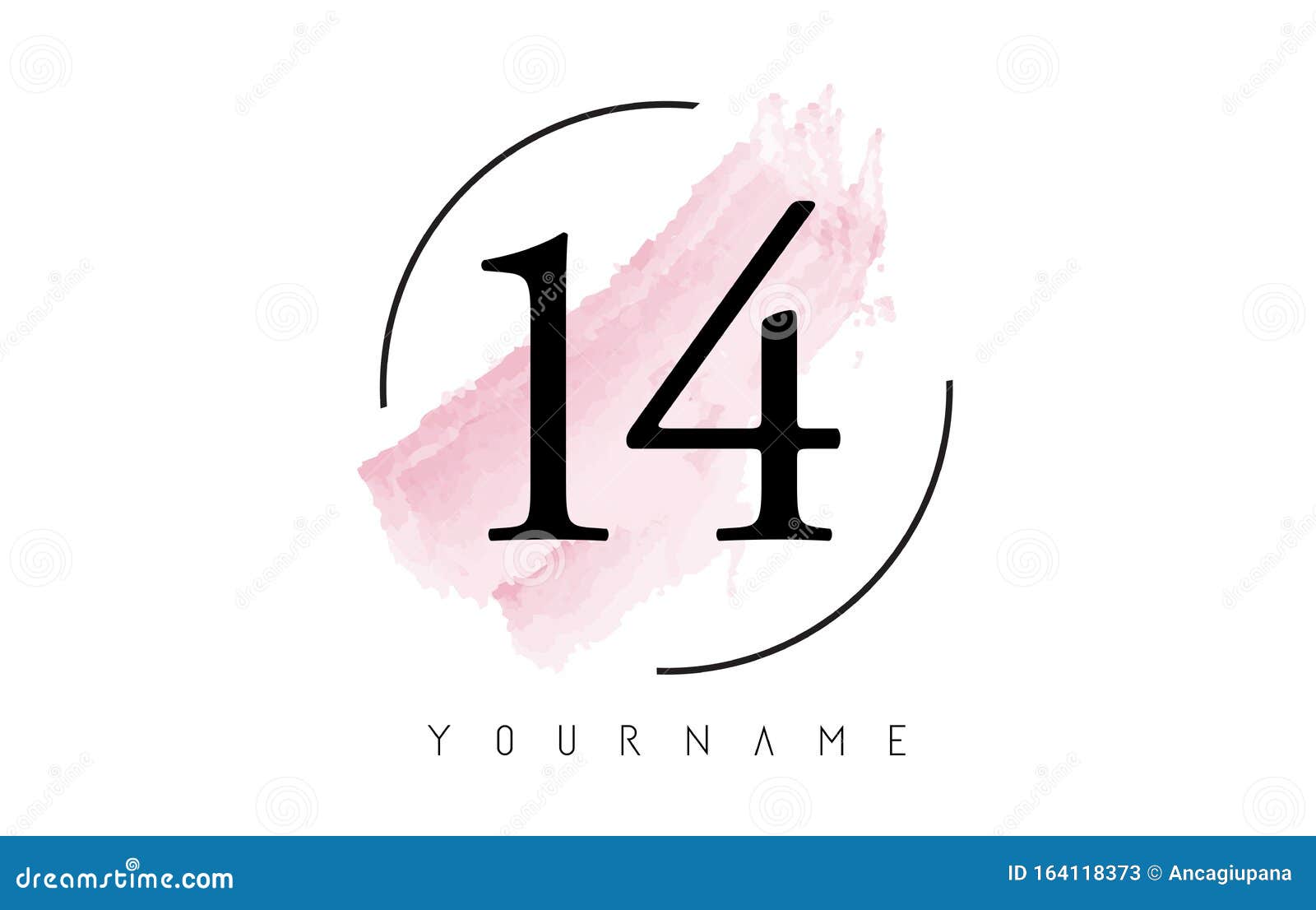 Number 14 Watercolor Stroke Logo Design with Circular Brush Pattern ...