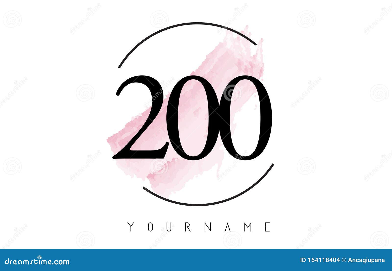 Number 200 Watercolor Stroke Logo Design with Circular Brush Pattern ...