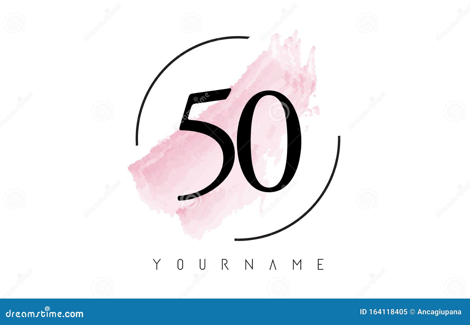 Number 50 Watercolor Stroke Logo Design with Circular Brush Pattern ...