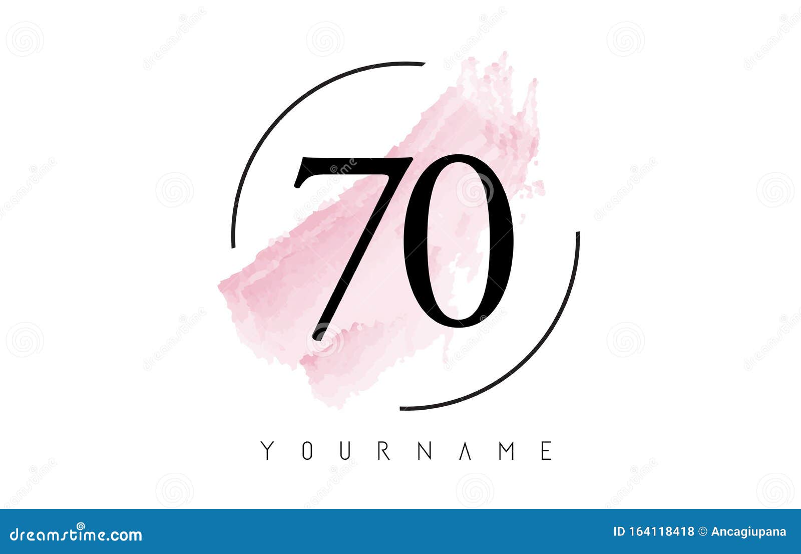 Number 70 Watercolor Stroke Logo Design with Circular Brush Pattern ...