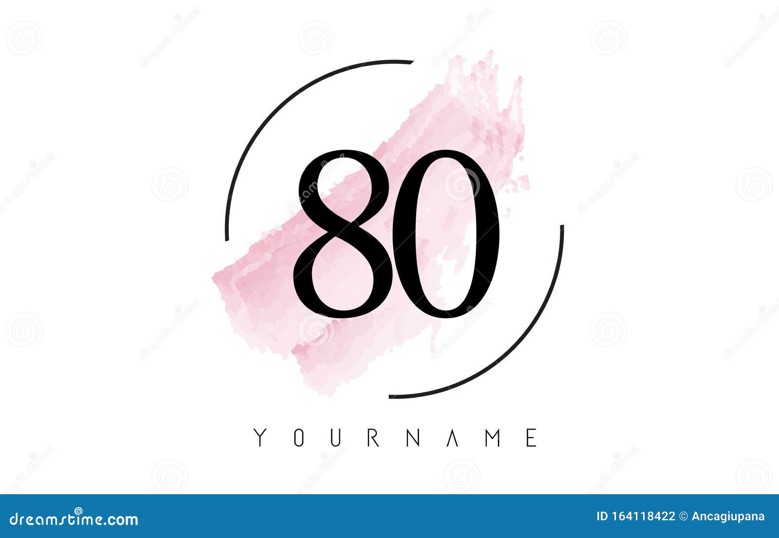 Number 80 Watercolor Stroke Logo Design with Circular Brush Pattern ...